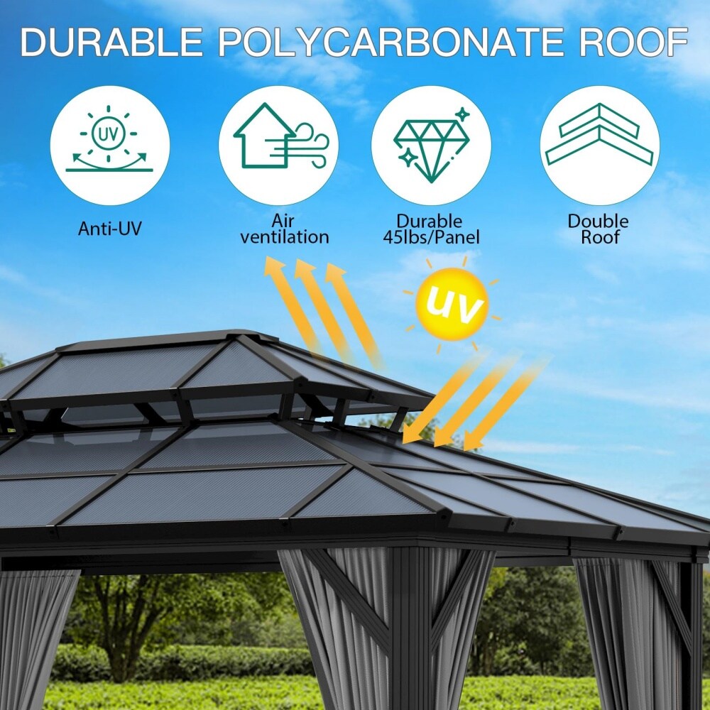 Garvee Double Roof Gazebo 10 X 12 PC Canopy Gazebo with Mosquito ...