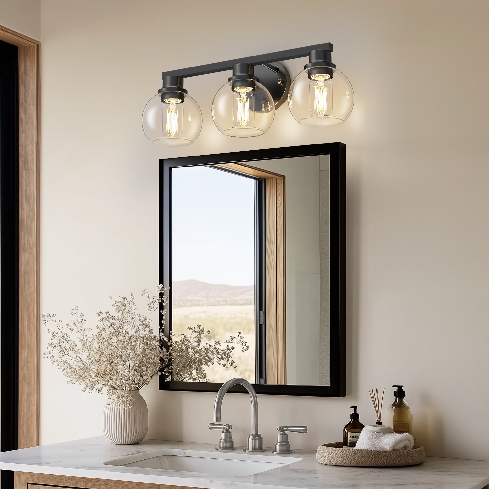 DORESshop 19 Inch 3 Light Straight Bar Vanity Light with Clear Glass ...