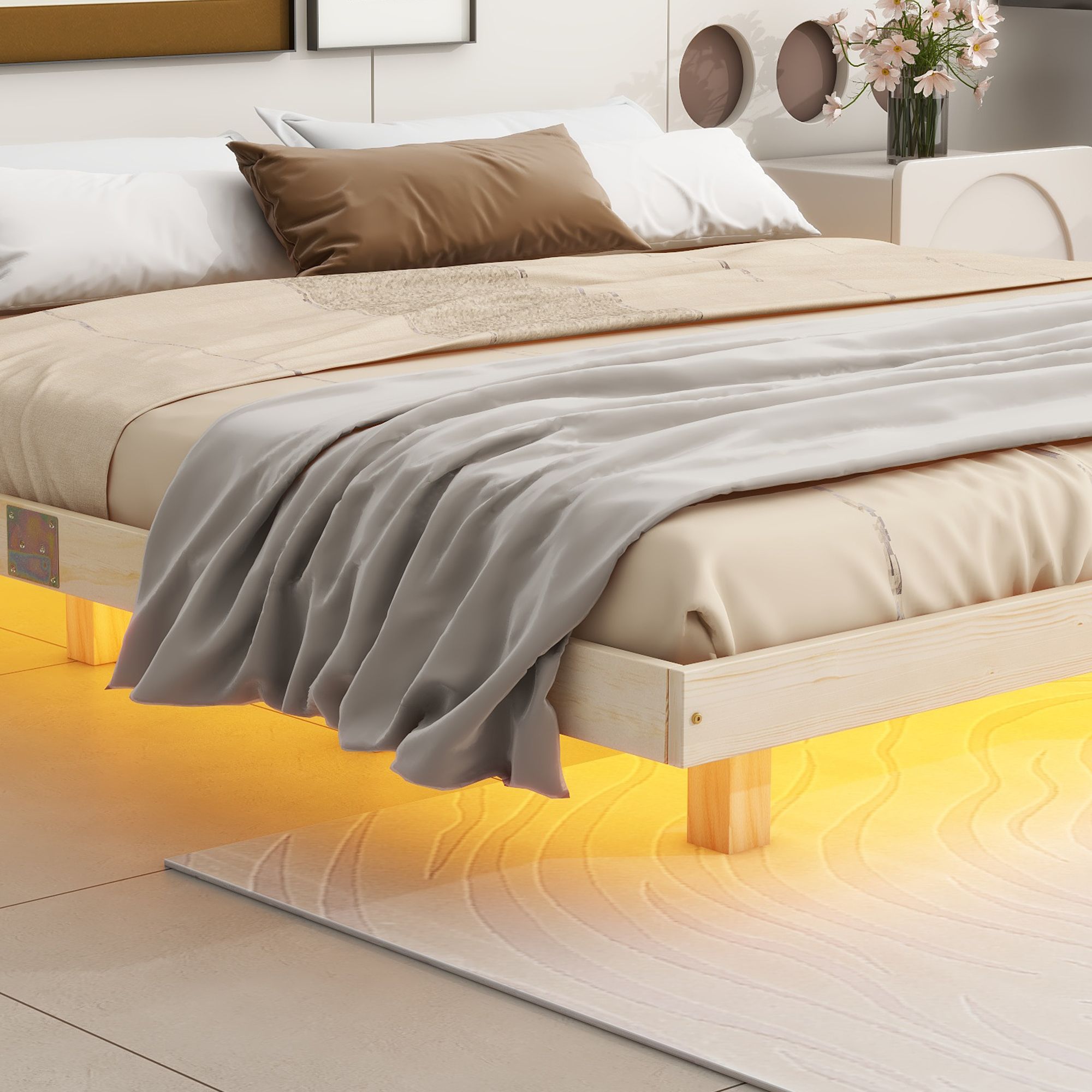 Yiekholo King Natural Wood Bed Frame in the Beds department at Lowes.com