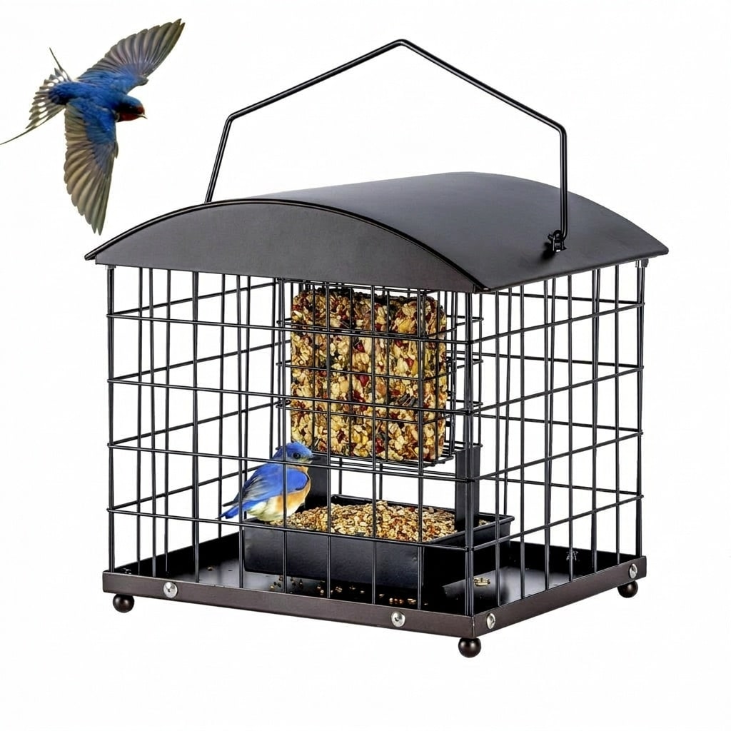 Adrinfly Caged Suet Bird Feeder Squirrel Proof Dual Purpose Metal ...