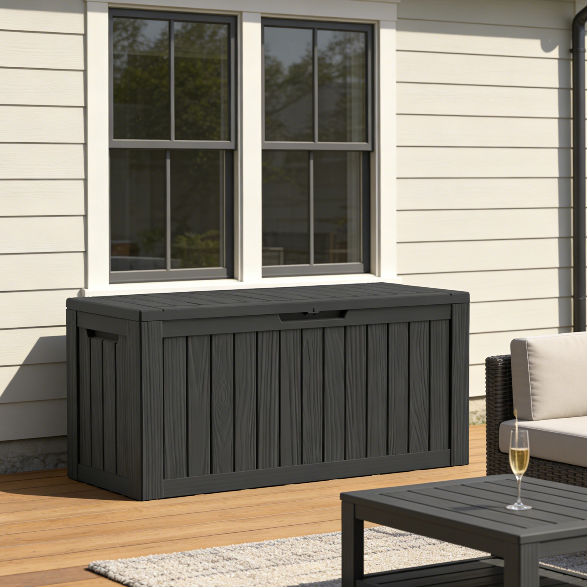 PatioEasy 80 Gallon Resin Deck Box Weatherproof Outdoor Storage ...