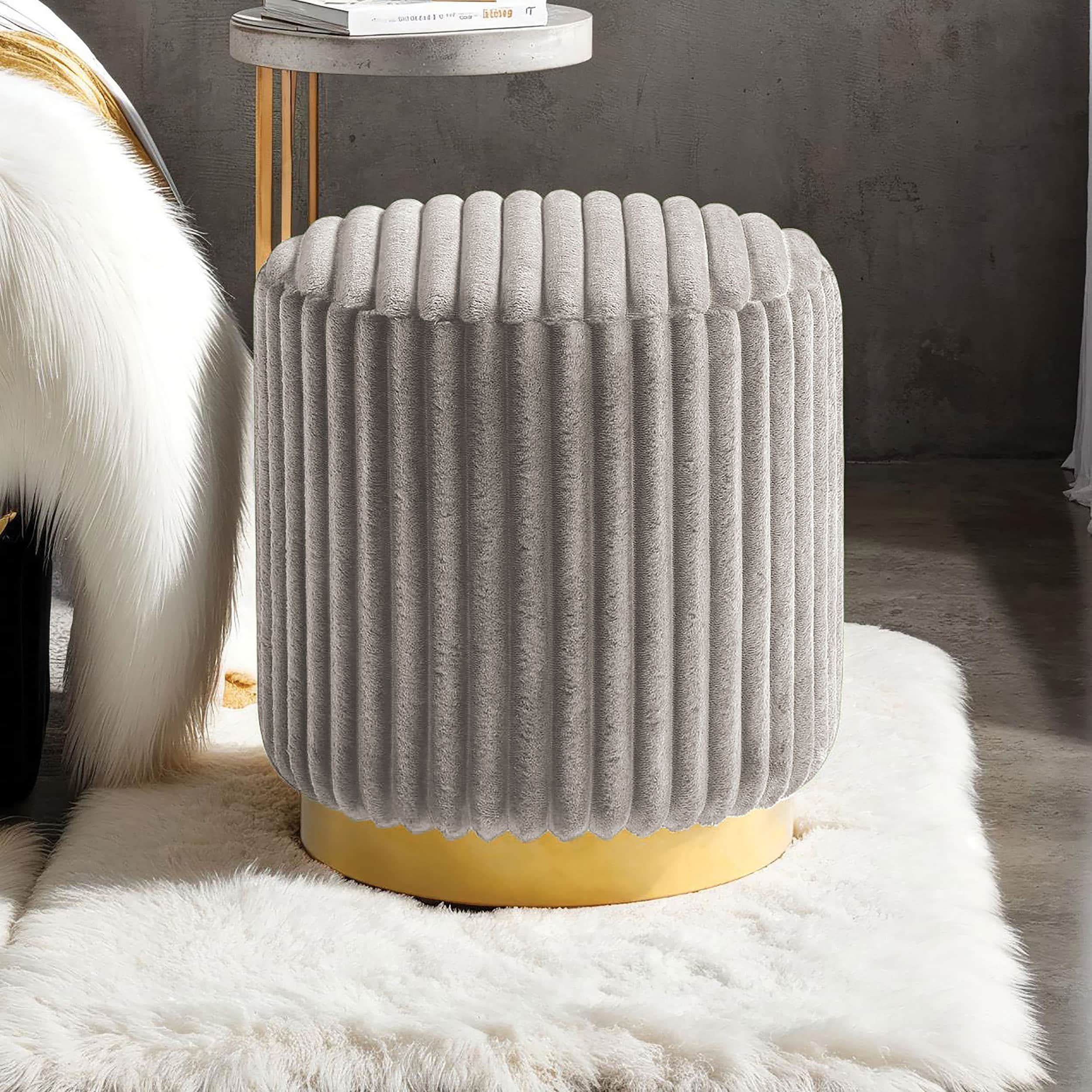 Furniture of America Stiltz Glam Gray Round Ottoman in the Ottomans ...