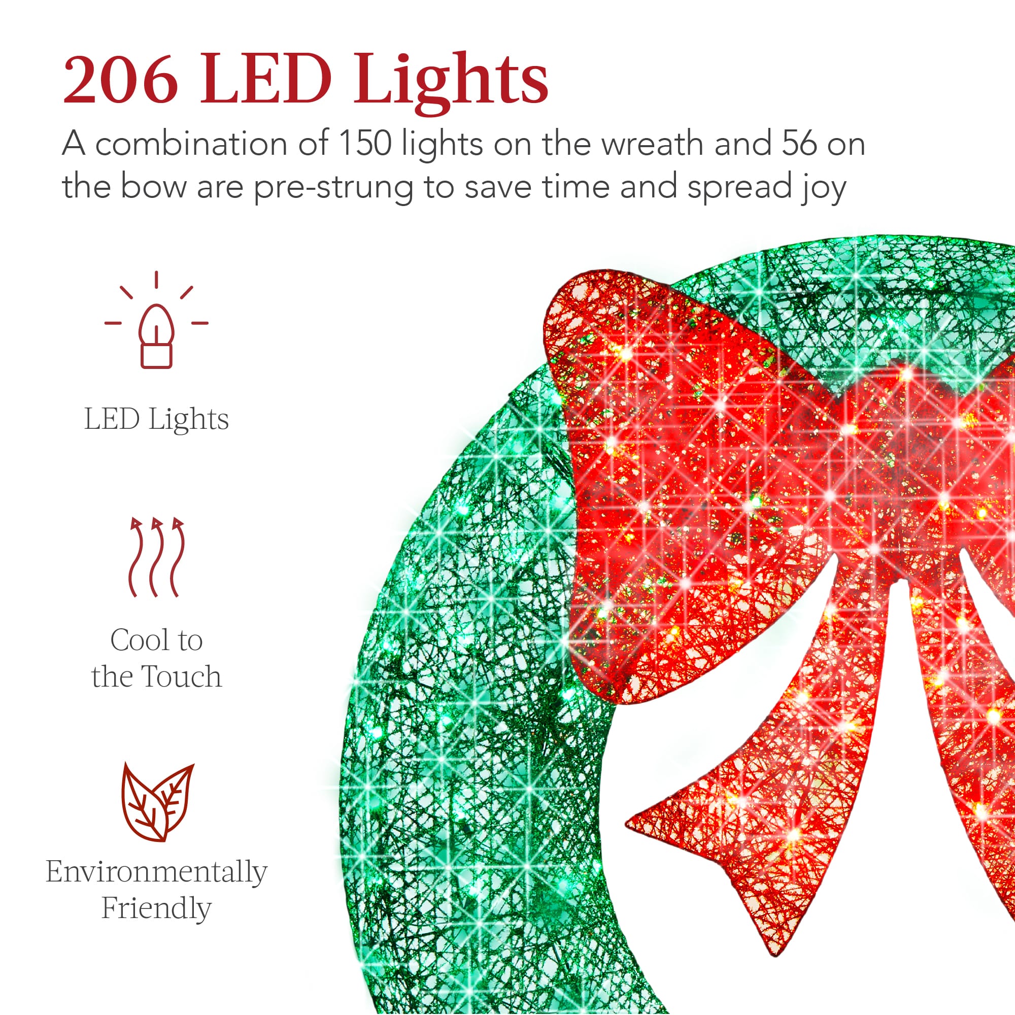 Best Choice Products 60in Pre-Lit Outdoor Christmas Wreath LED Metal ...