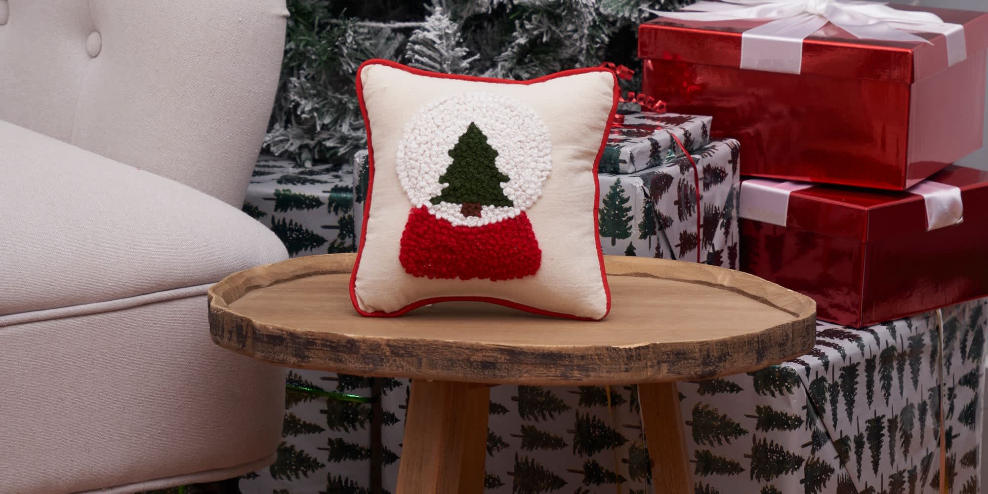 C&F Home Snow Globe Christmas Tree French Knot Mini Accent Pillow 8 x 8 ...