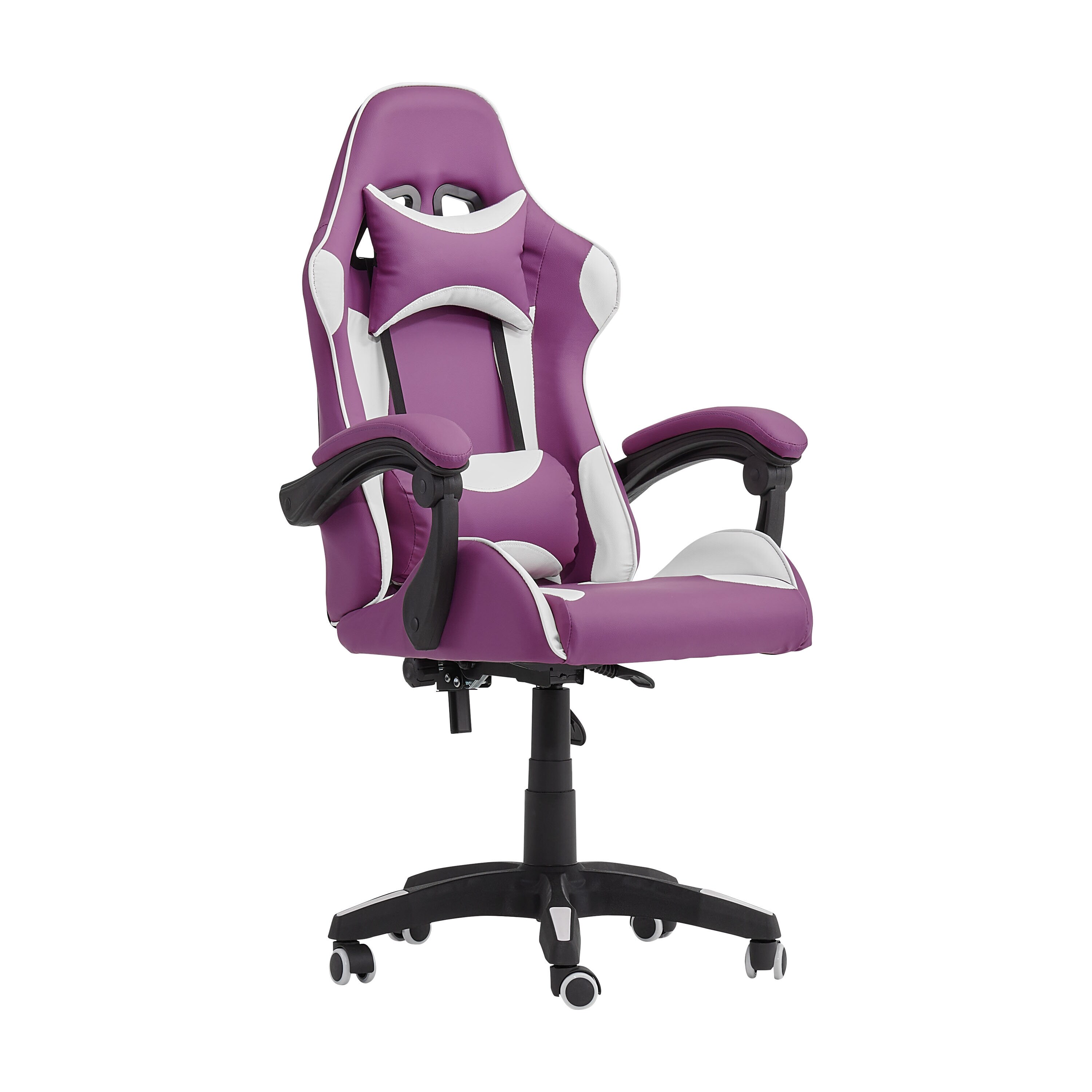 CorLiving Ravagers Purple White Contemporary Ergonomic Adjustable Height Swivel Upholstered Gaming Chair