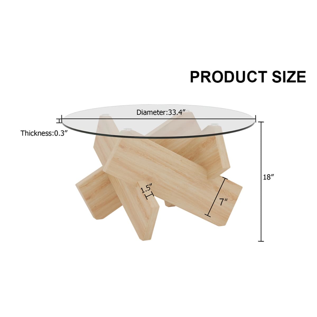 Maison Boucle Natural 33.4-in Round Tempered Glass Top Coffee Table ...