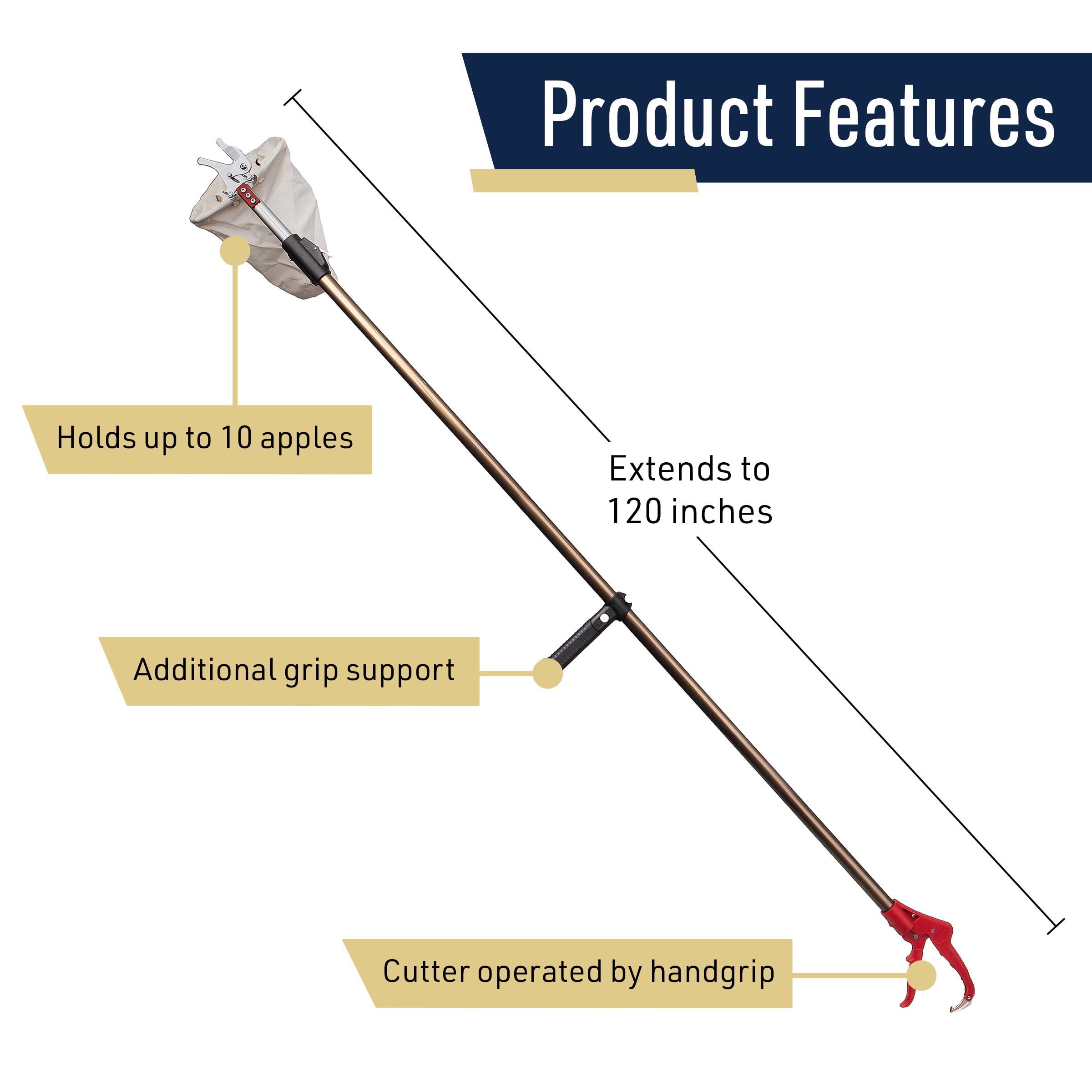 Kings County tools 10ft Fruit Picker Pole with Basket - Fruit Grabber ...