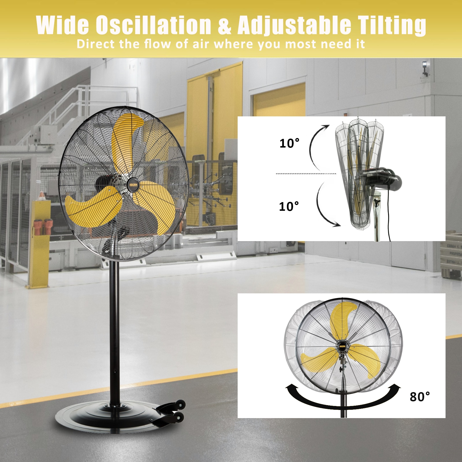 HICFM 30 Inch Pedestal Standing Fan 8300 CFM High Velocity 80 ...