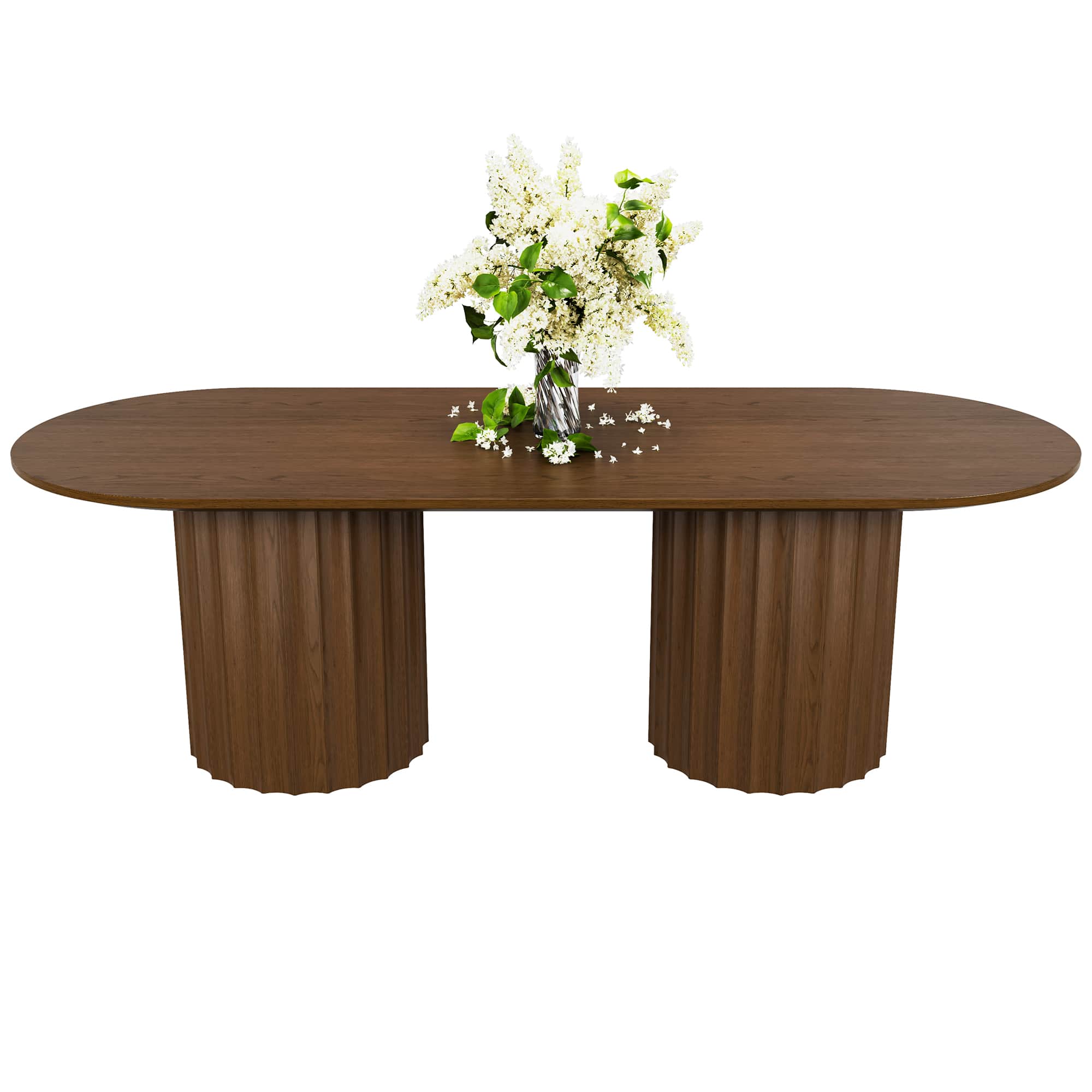 Misty Moon 86 inch Cylindrical Double-base Oval Walnut Colored Dining ...