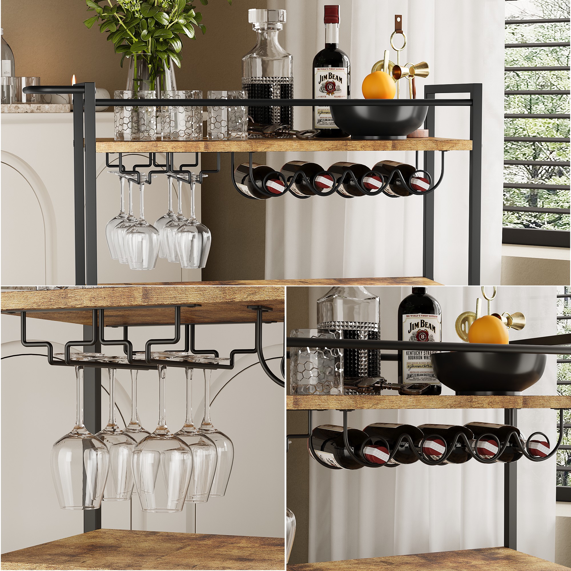 Clavie Versatile Home Bar Cart 18.9-in x 6.69-in Black Rectangle Bar ...