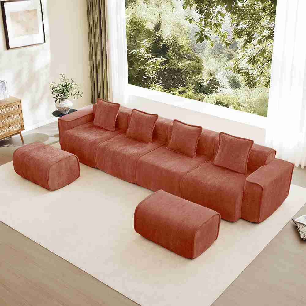 Coolbibila 139-inch 4 Seater Boneless Sectional Sofa Red Velvet Sofa ...