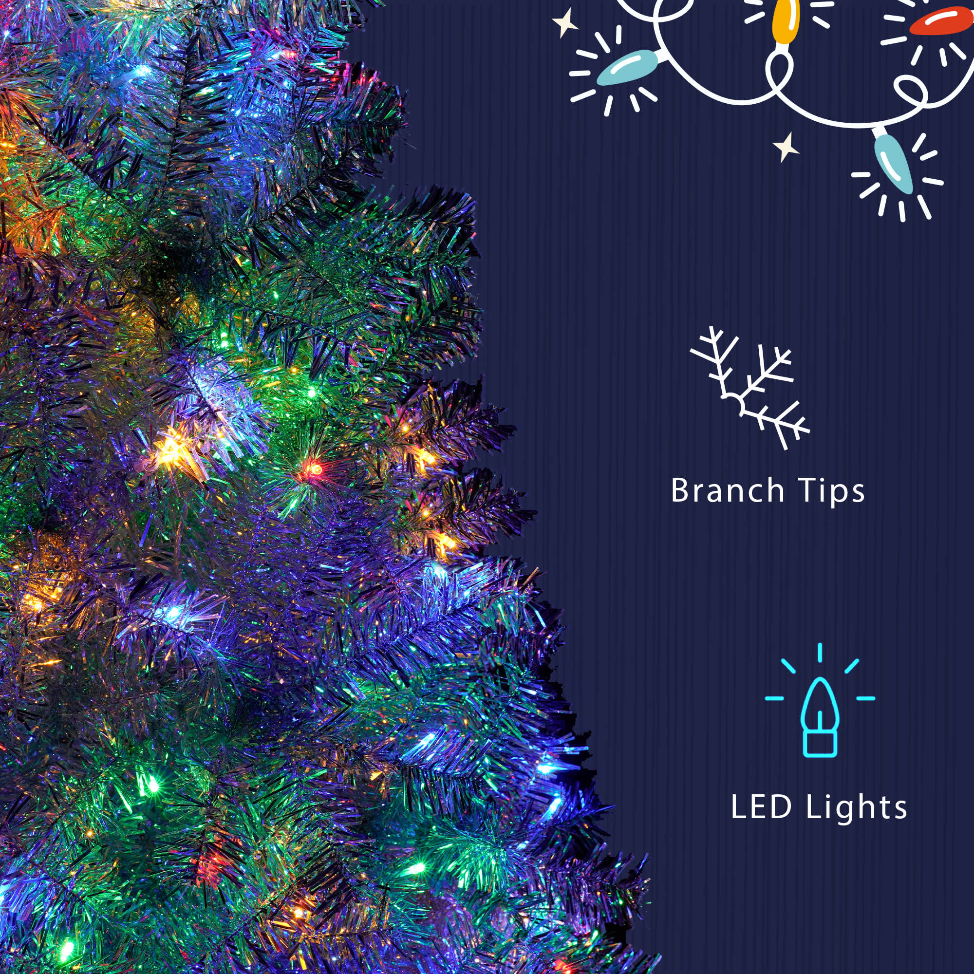 Etokfoks 7.4FT Silver Pre-Lit Artificial Christmas Tree with Metal ...