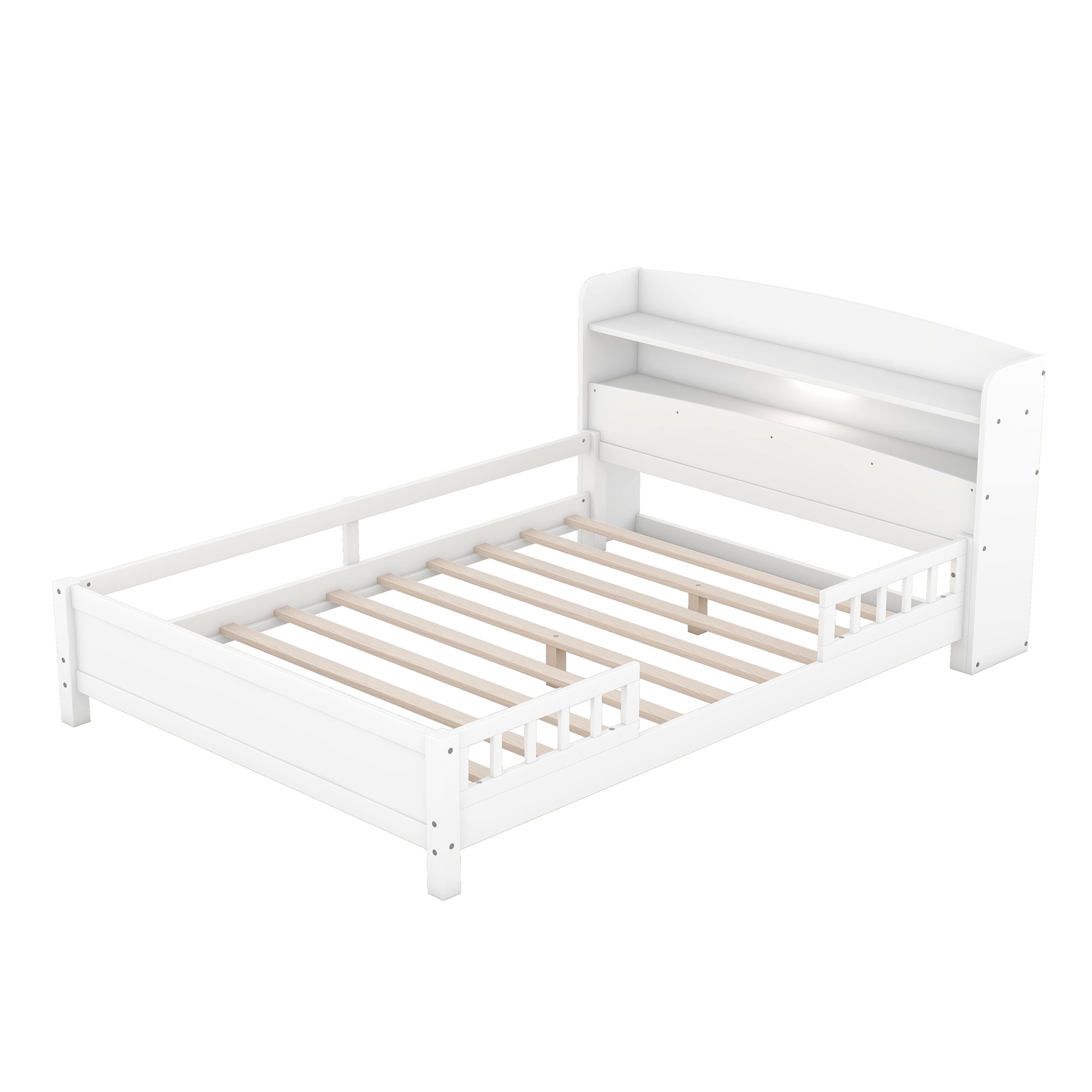 Bybafun Full White Wood Bed Frame with Headboard in the Beds department ...