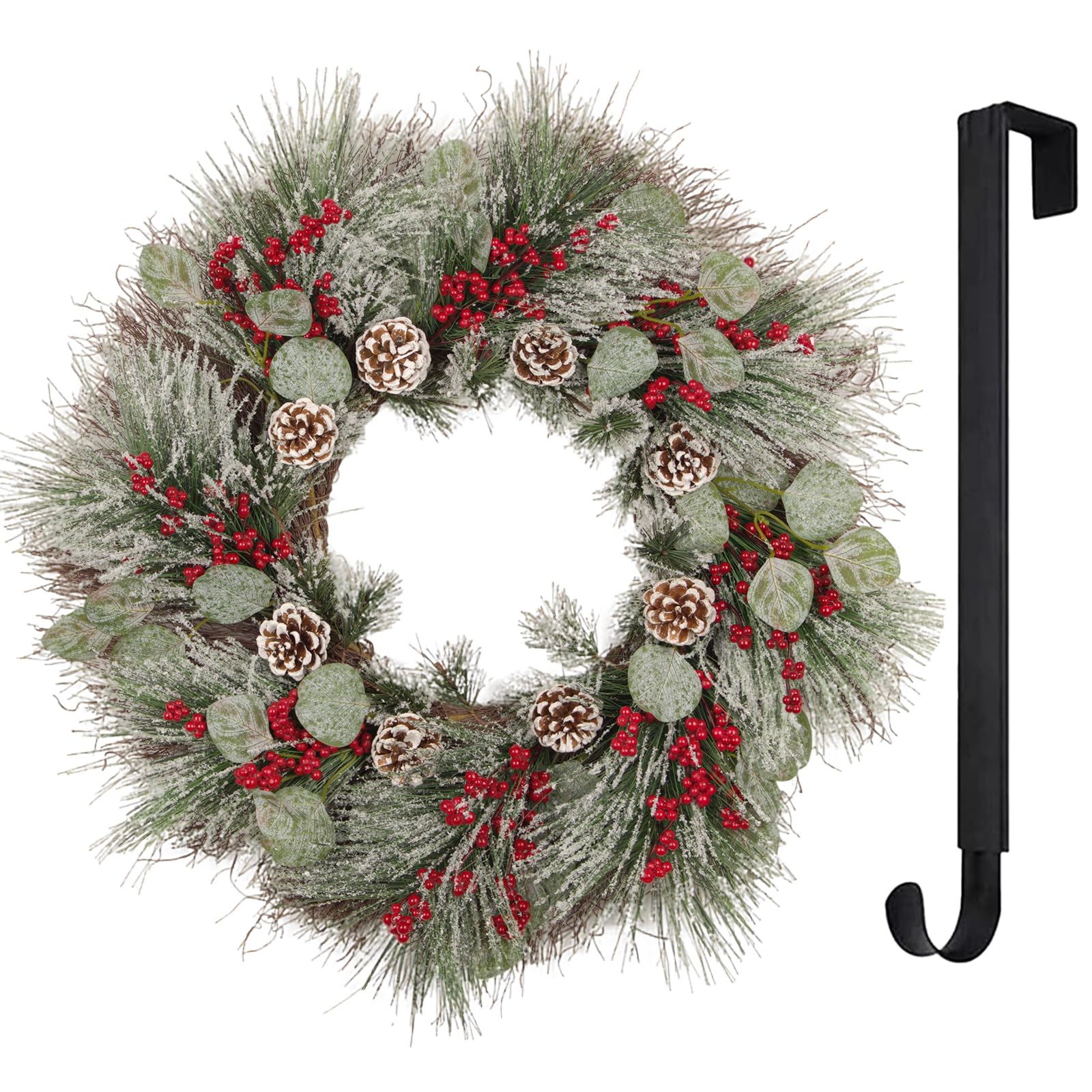Afoxsos 1 Piece 26 Inch Christmas Wreath with Adjustable Hanger LED ...