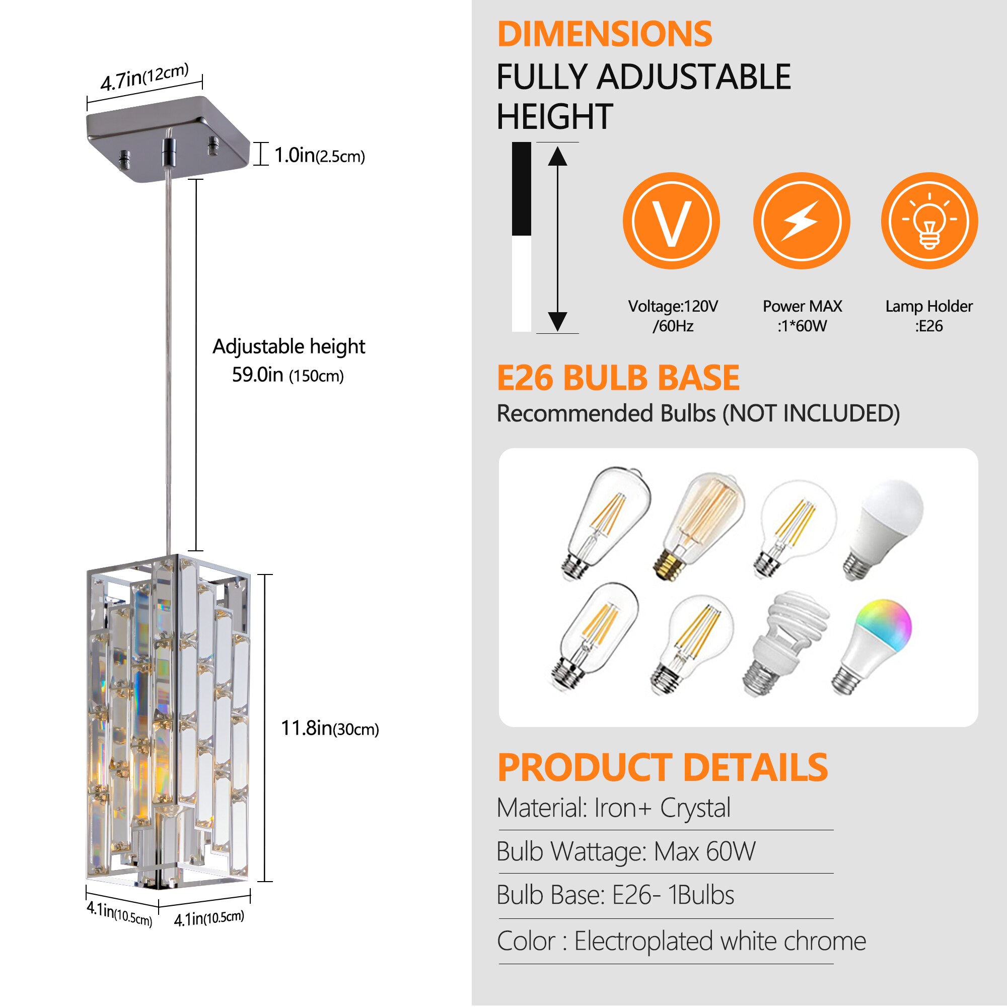 WELLFOR HP 3 -Light Chrome Modern/contemporary Art glass Lantern Small ...