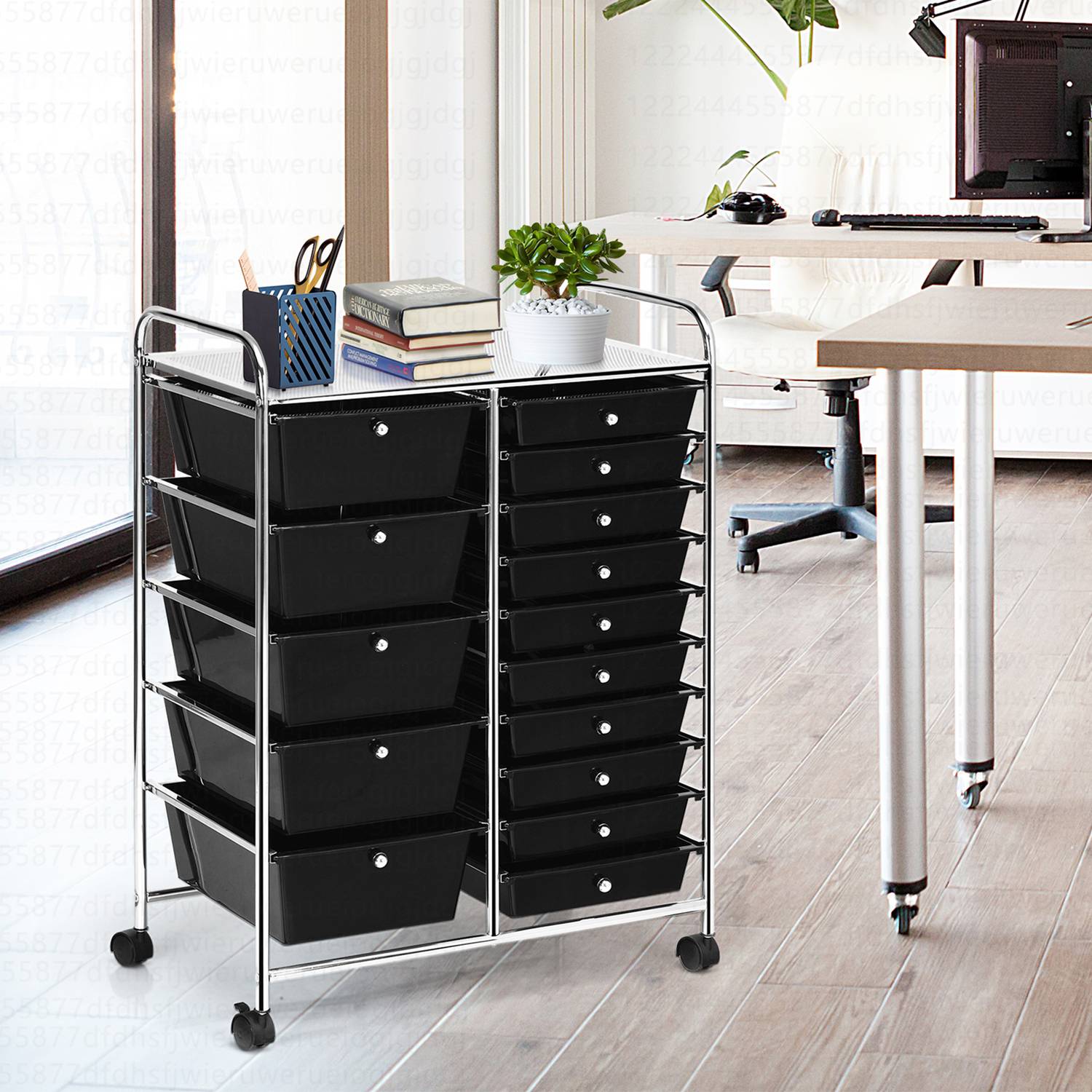 Costway 15 Drawer Rolling Storage Cart Tools Scrapbook Paper Office ...