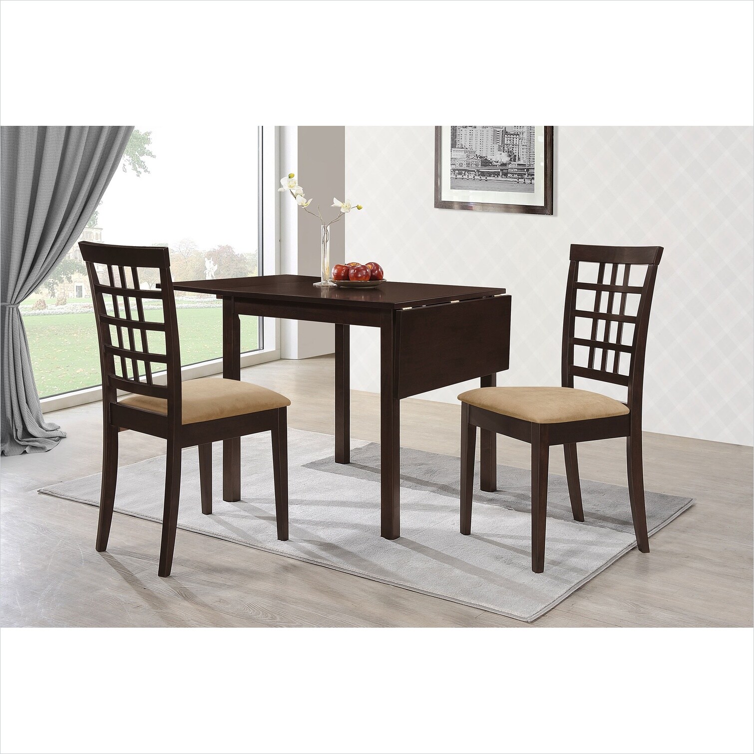 Watnature Wood Drop-Leaf Dining Table in Rich Brown Expandable Seating ...