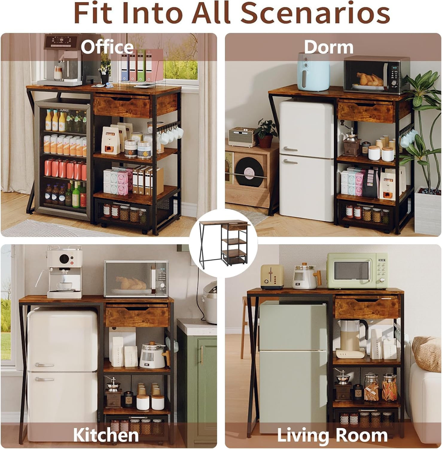 Garvee 3-Tier Mini Fridge Stand with Storage Shelf - Microwave and ...
