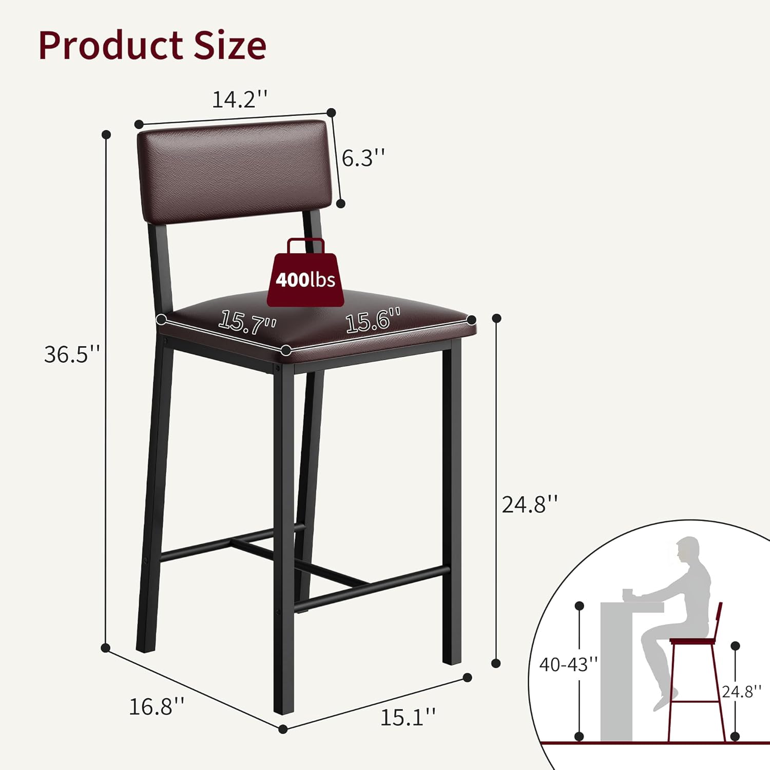 Garvee Bar Stools Set of 4 with Backrest and Footrest Counter Height ...