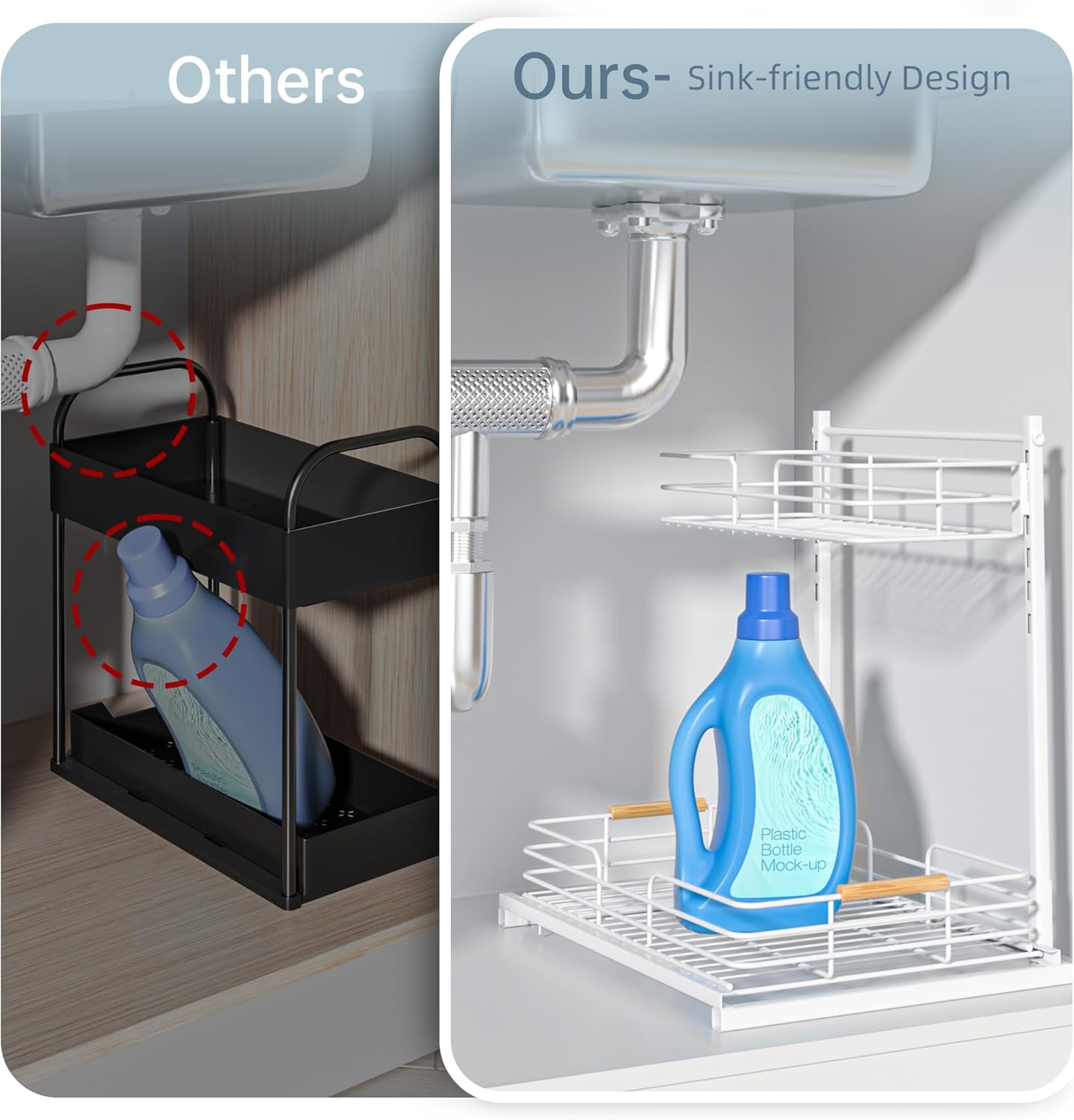 Delamu 2 Pack Under Sink Organizer Height Adjustable Under Sink ...