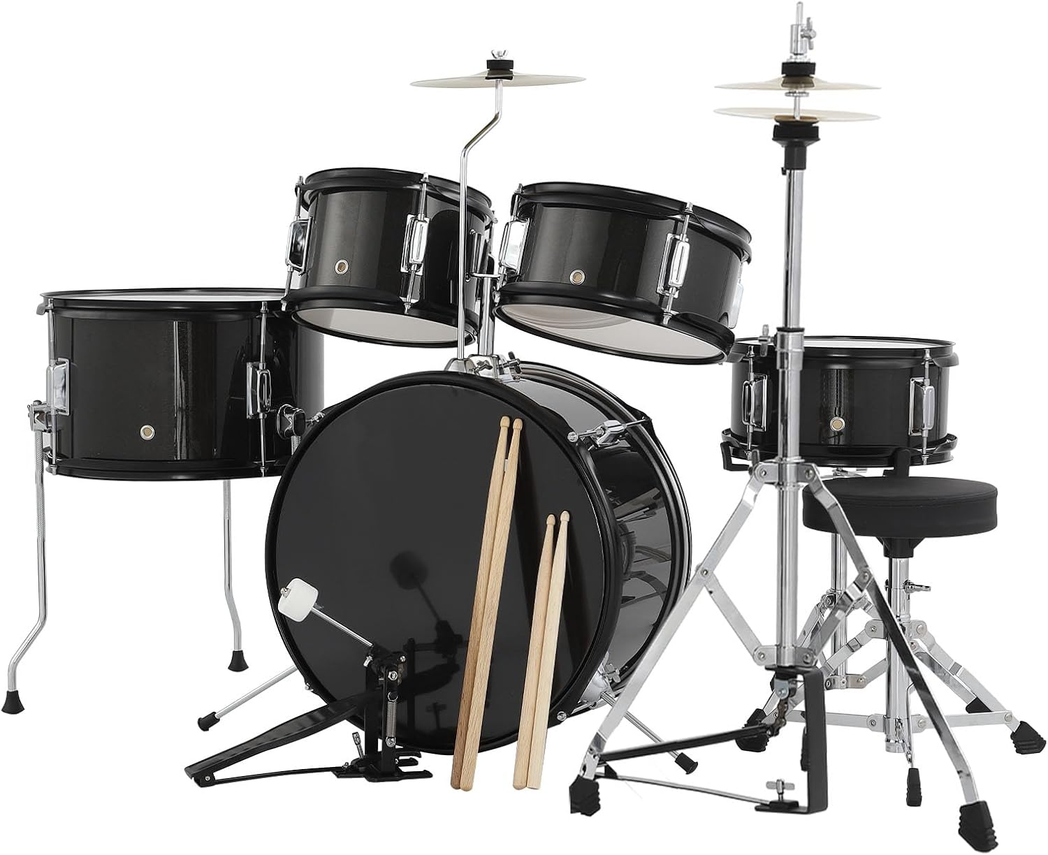 Garvee 5-Piece Junior Drum Set - Complete Kit 16 inch Bass Drum Cymbals ...