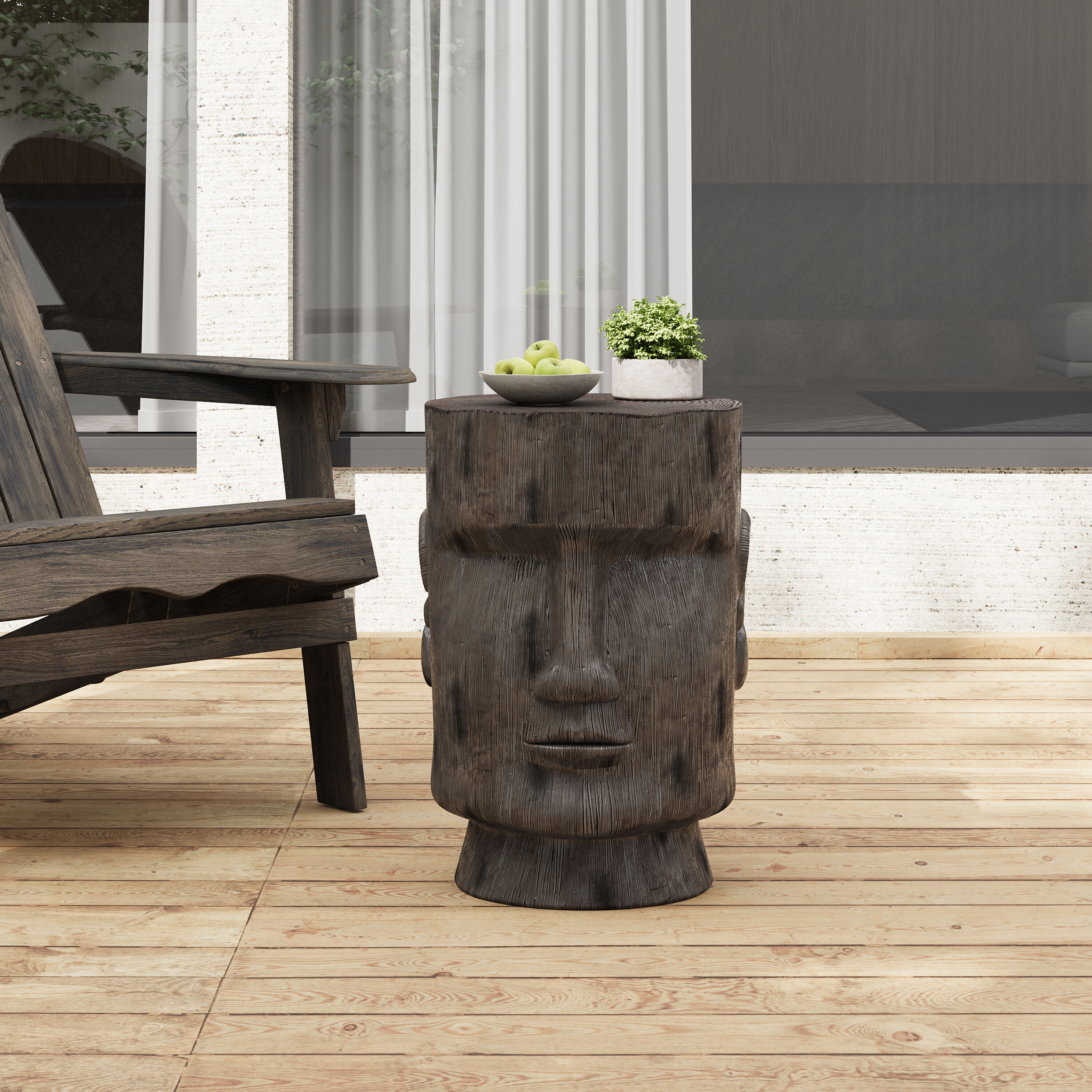 Mondawe Moai Statue Pedestal Side Table Light Grey in the Patio Tables ...
