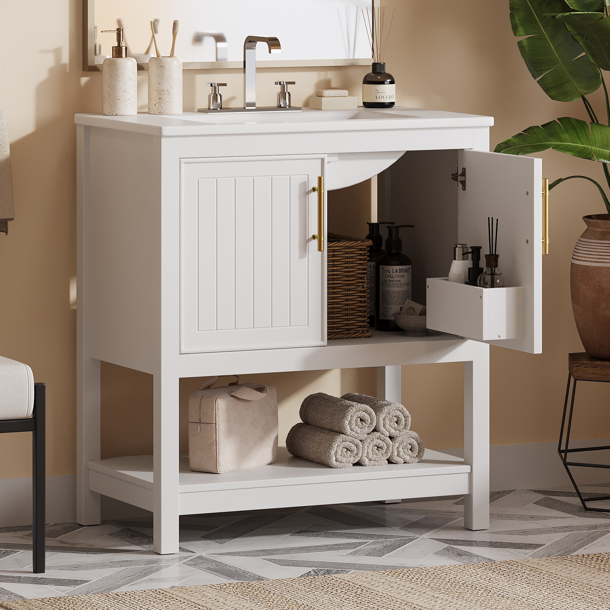 GDFStudio Ava 30-inch Bathroom Vanity with Ceramic Sink and Soft-close ...