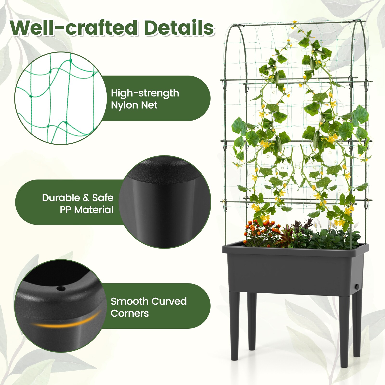 Volenca 30-in W x 74.5-in H PP Self-Watering Raised Garden Bed Trellis ...