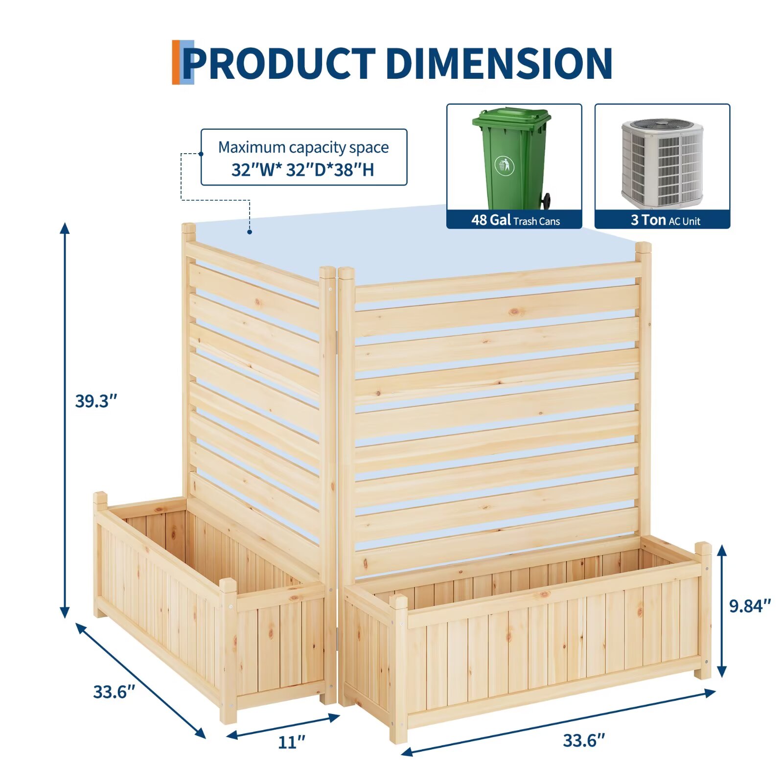Garvee Outdoor Privacy Screen 34x40 Inch 2Panel Wooden Fence with ...