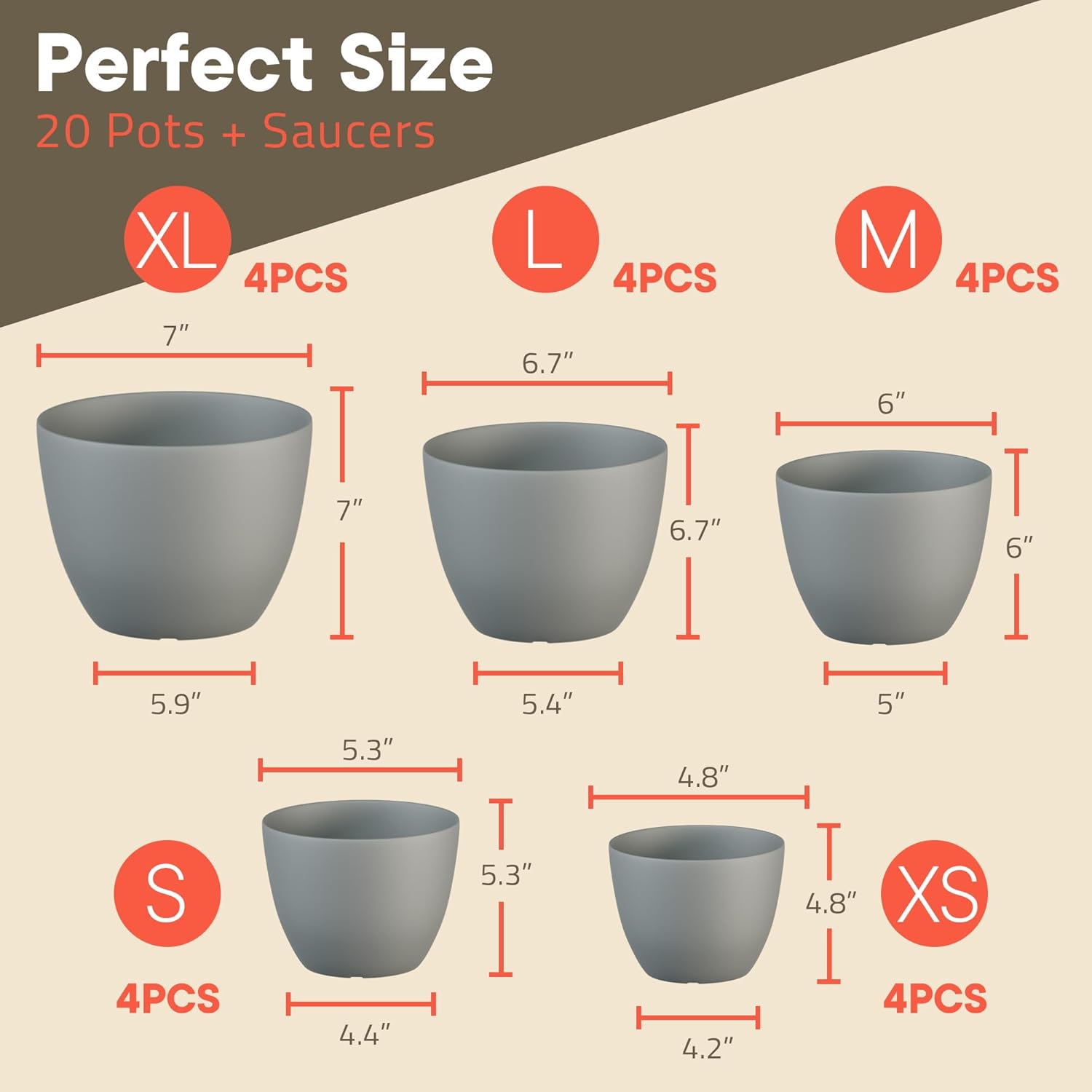Campior Plastic Plant Pots with Drainage Holes Stackable Flower Pots ...