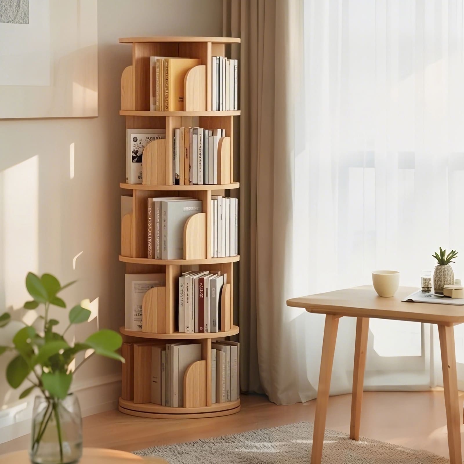KTMBDW 5 Tier Rotating Bookshelf Tower -360 Round Spinning Book Shelf ...