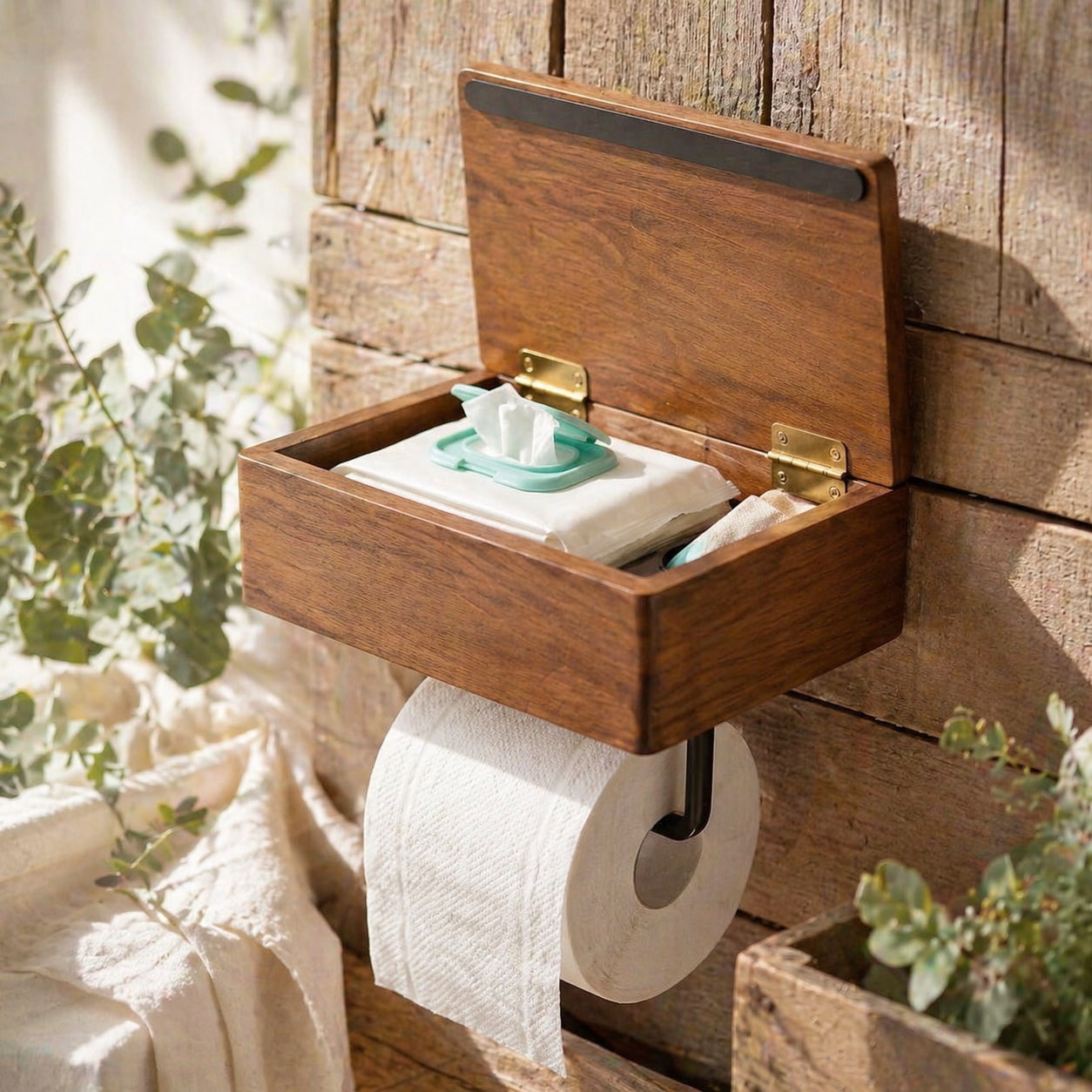 Paradigms Interiors Wood Toilet Paper Holder With Shelf Wall Mounted ...