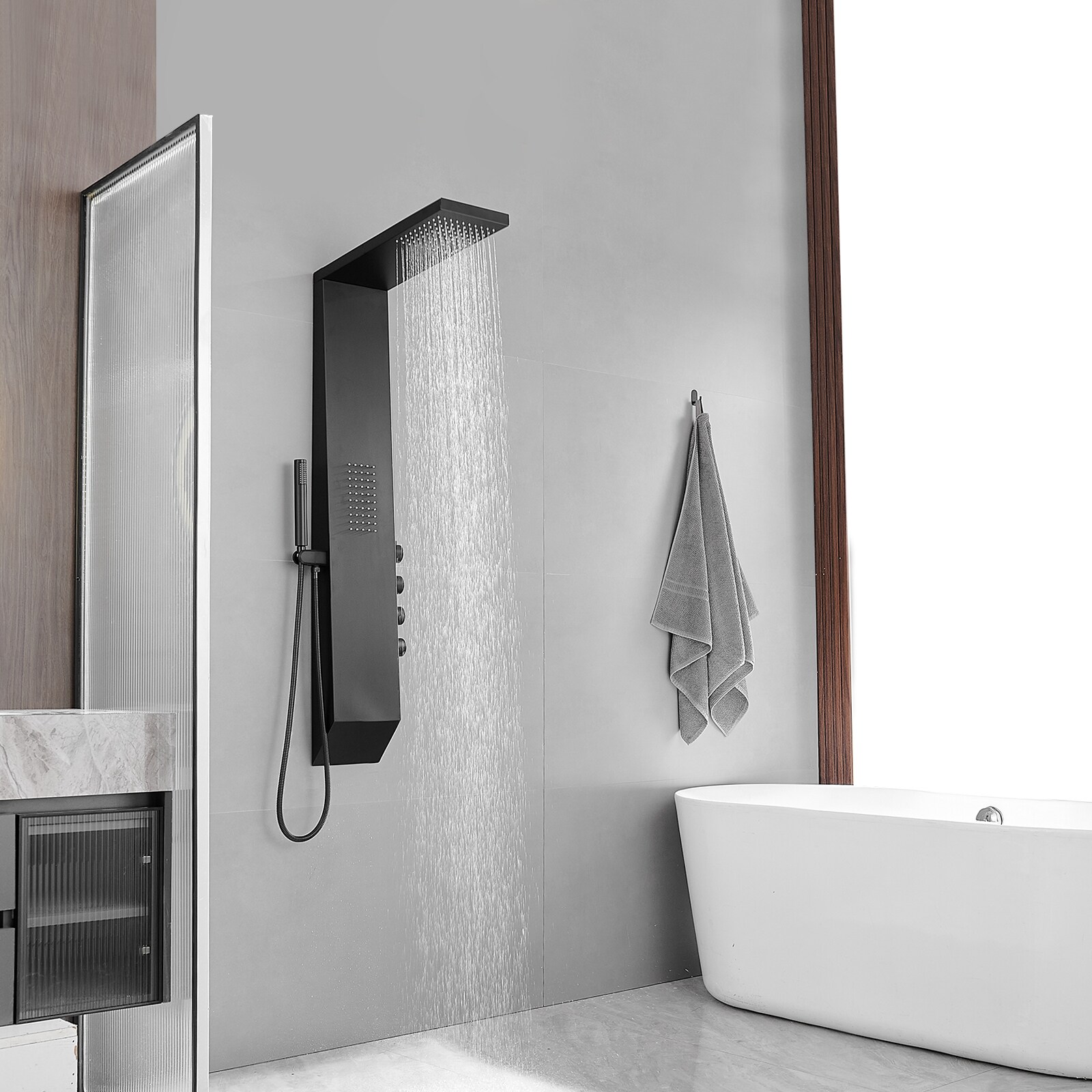 BWE Black Shower Panel System with 3-way Diverter Valve Included in the ...