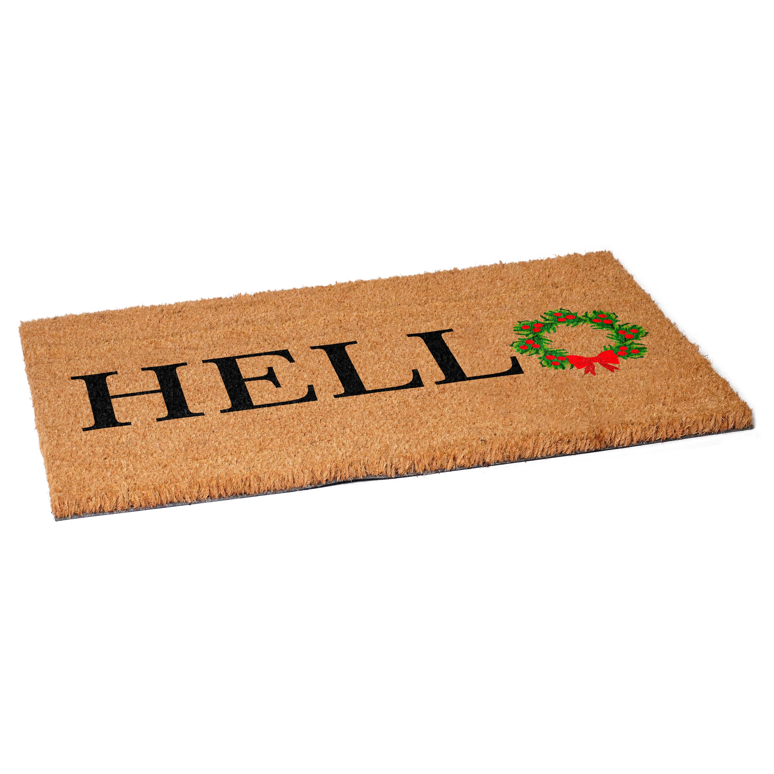 Callowaymills 17-in x 29-in Hello Christmas Wreath Coir Non-Slip Grip ...