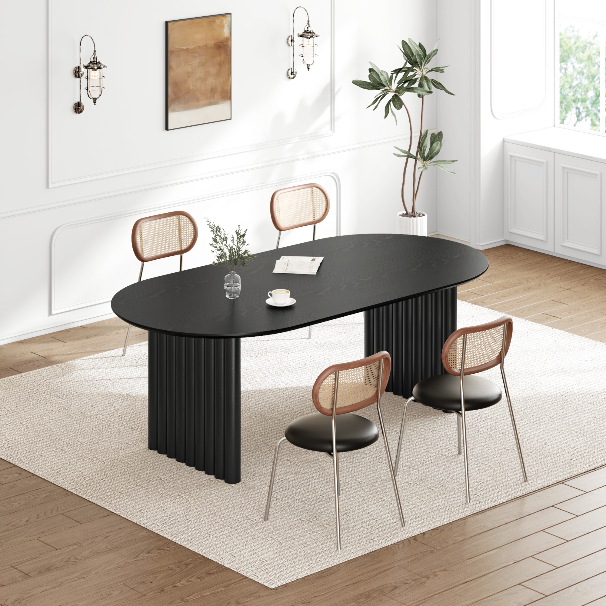 Wooakway 67 Inch Solid Wood Oval Dining Table with Double Pedestal ...