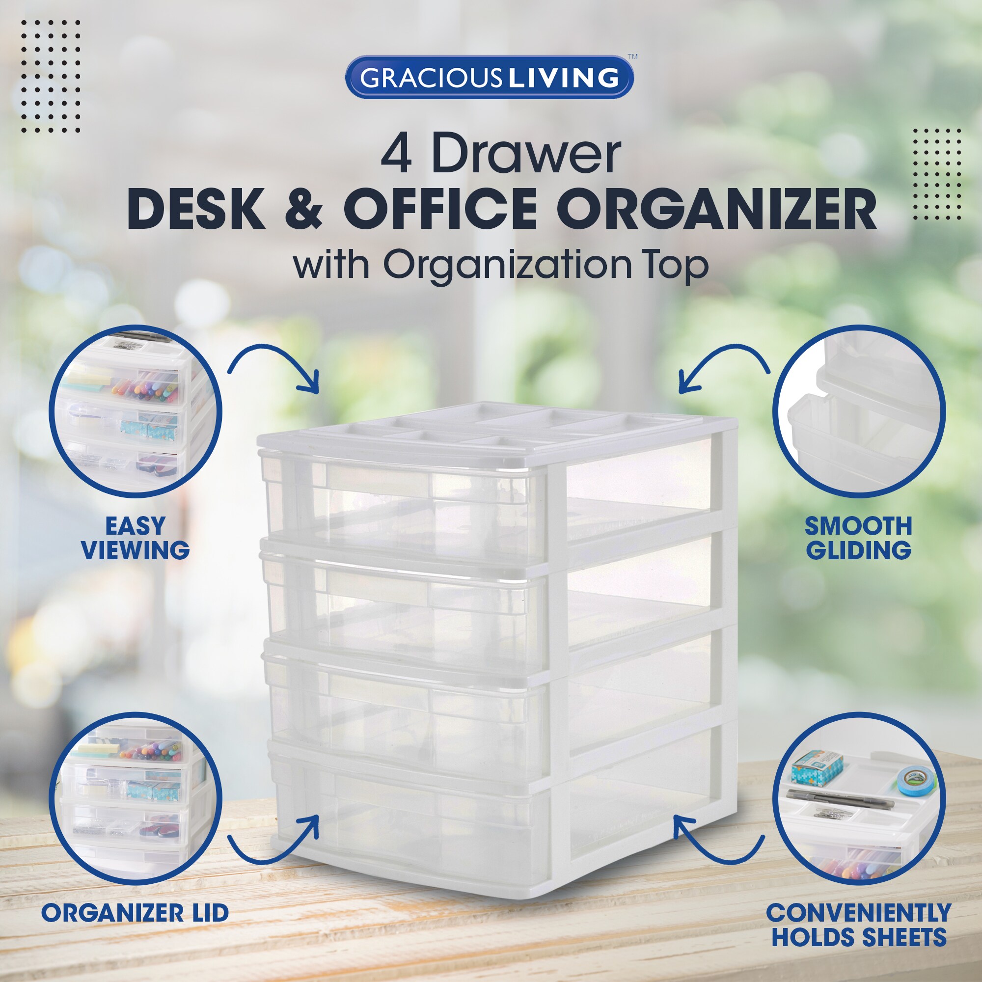 Gracious Living 4 Drawer Desktop Countertop Storage with Organizer Lid ...