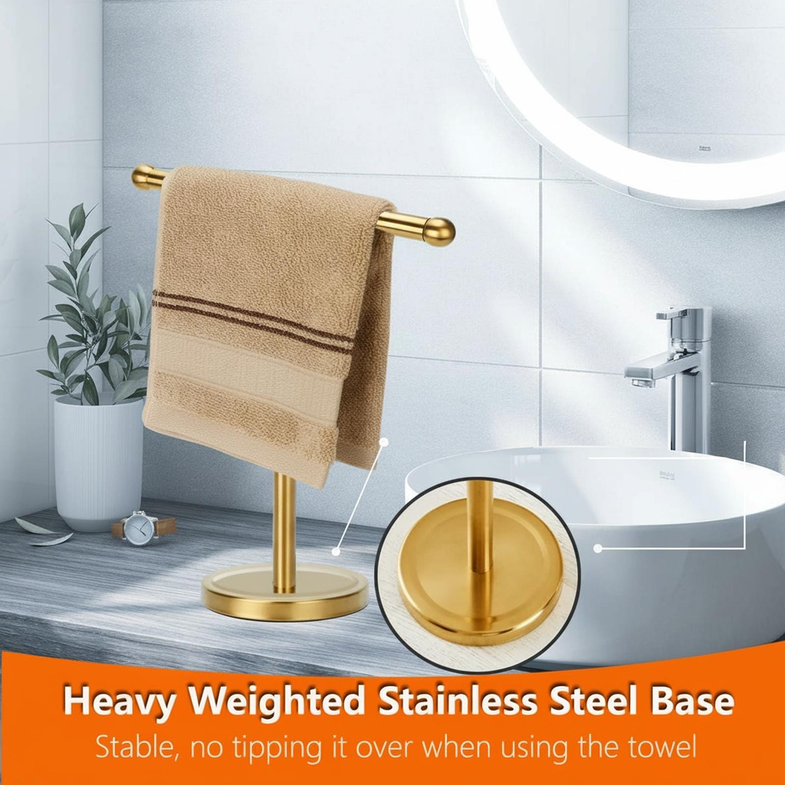 Paradigms Interiors Stainless Steel Hand Towel Holder Stand Heavy Base ...