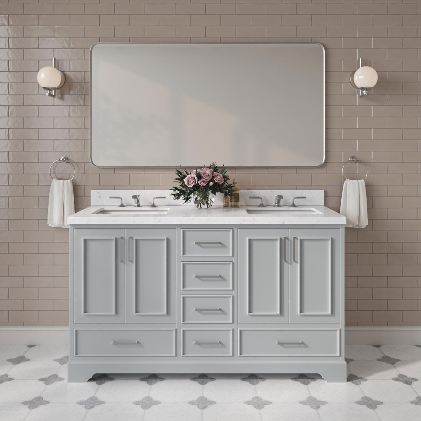 ARIEL Stafford 60-in Gray Undermount Double Sink Bathroom Vanity with ...
