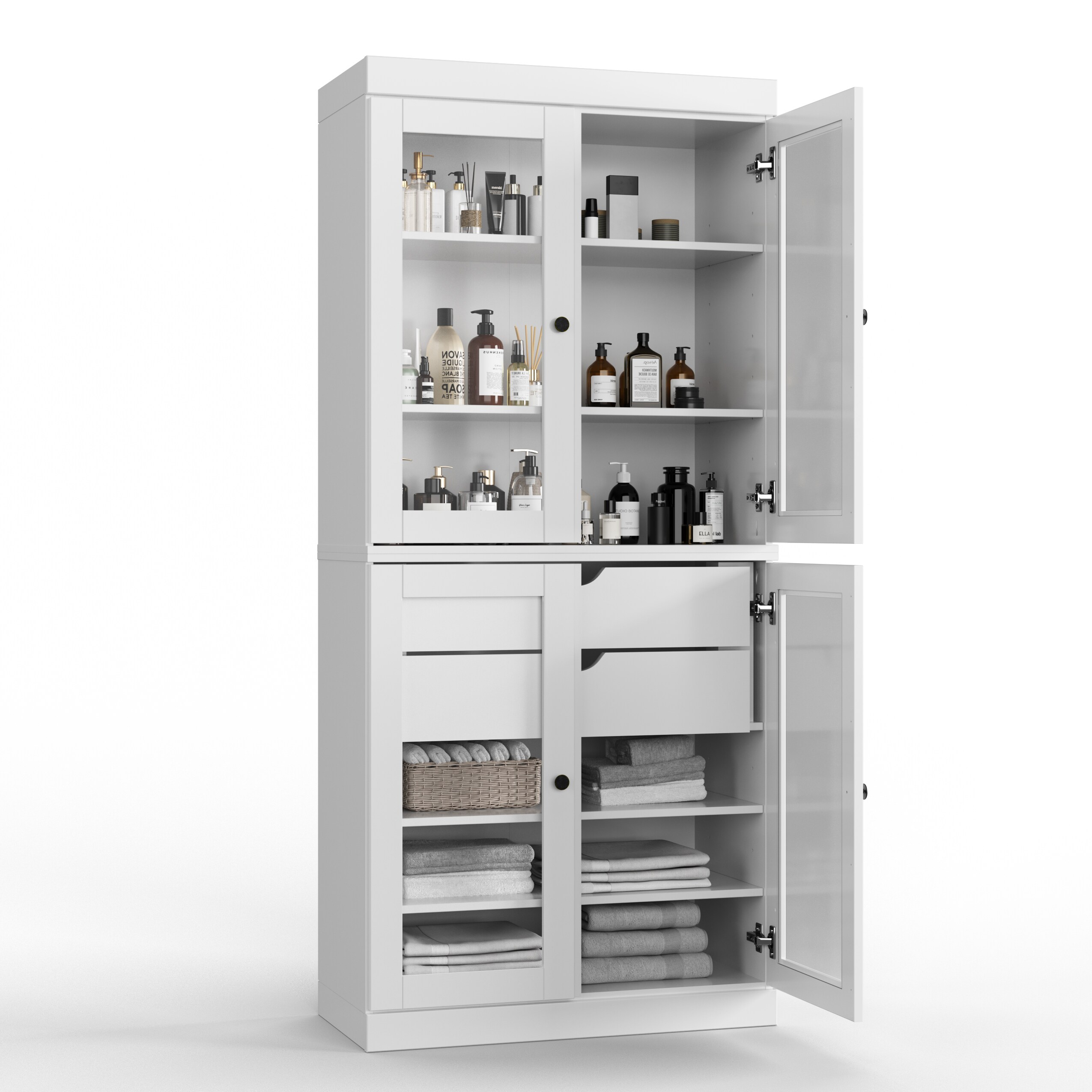 Palace Imports Solid Wood Tall Modular Clear Glass Bathroom Linen ...