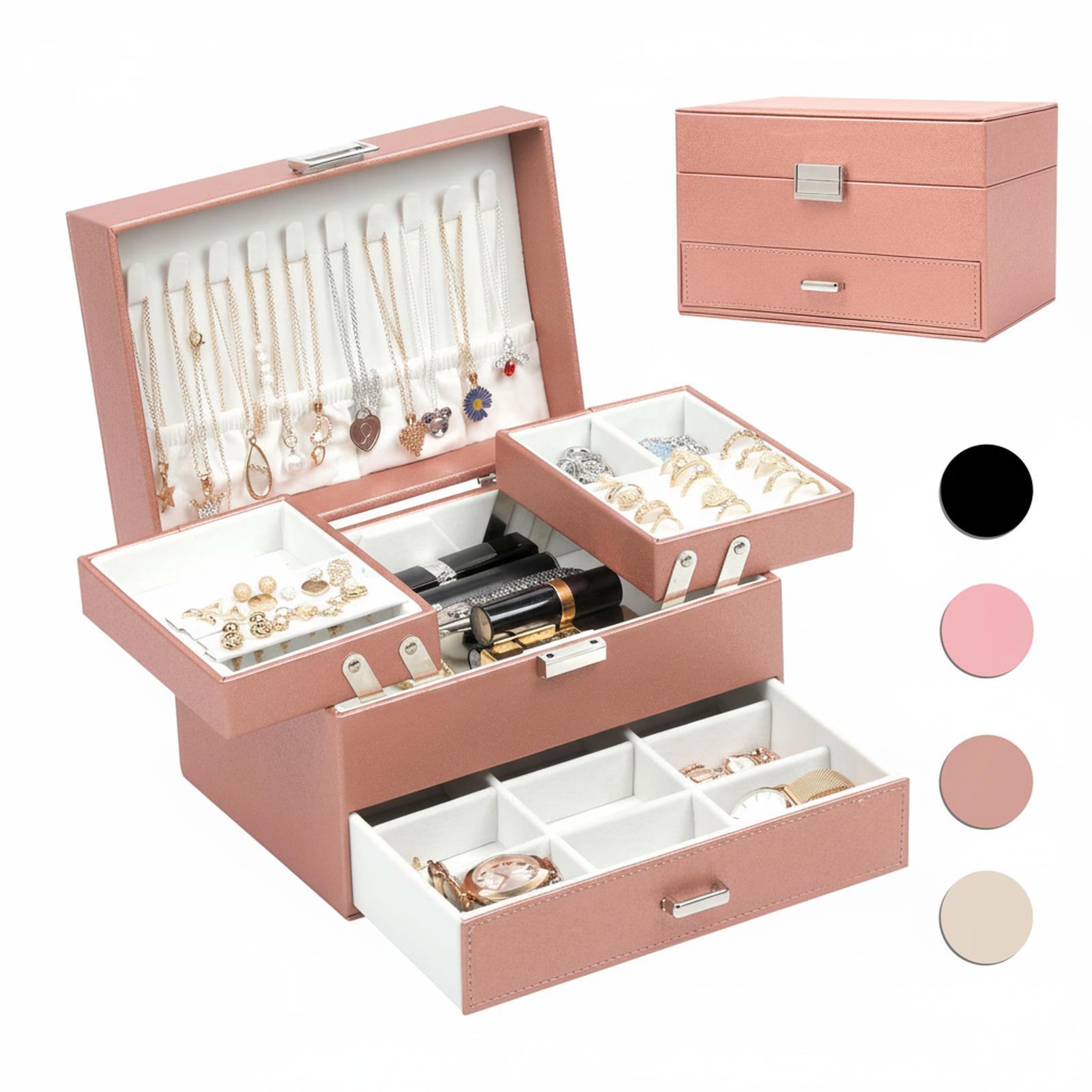 Baginizer 3 Layers Jewelry Organizer Box Large Capacity with Drawer ...