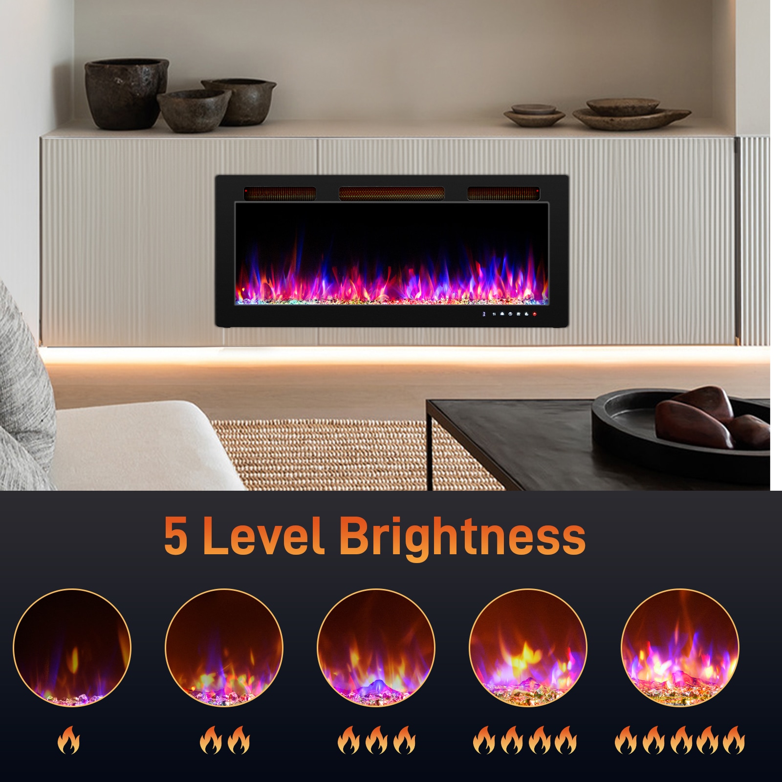 ROVSUN 42-in W Black Wall mount Fan-forced Electric Fireplace with ...