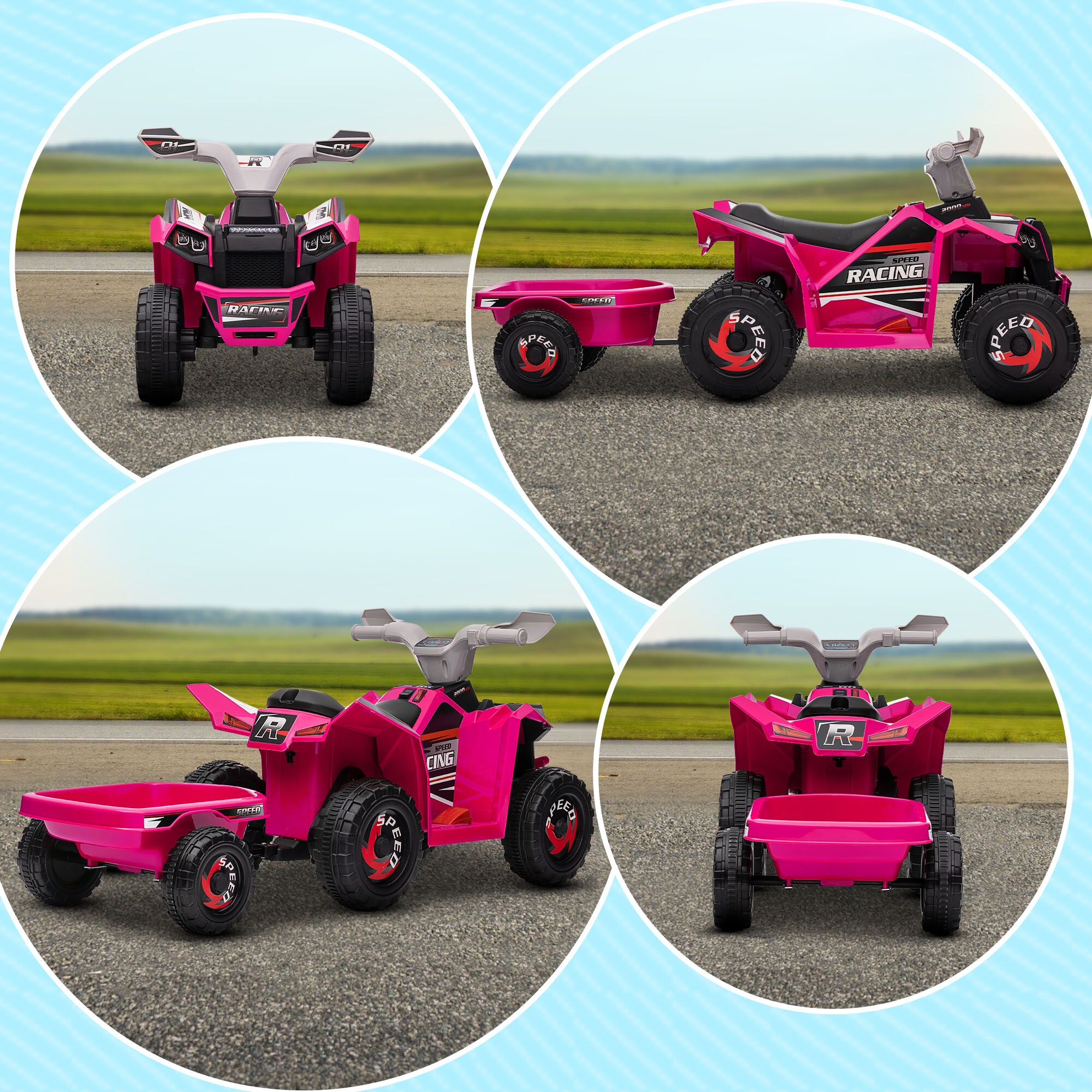 Aosom Kids ATV Quad Car with Back Trailer 6V Kids Electric Car with ...