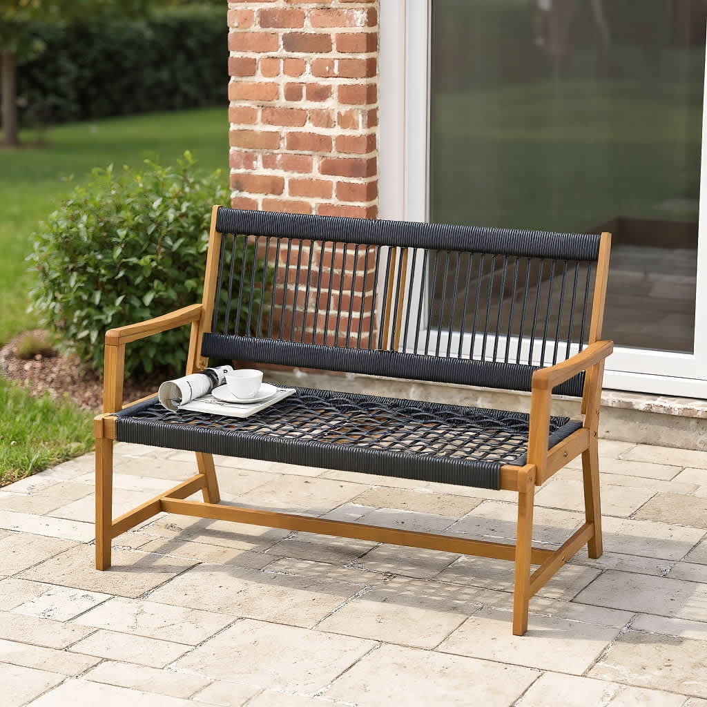 Choco Moon Outdoor Acacia Wood Bench with Backrest and Armrests Garden ...
