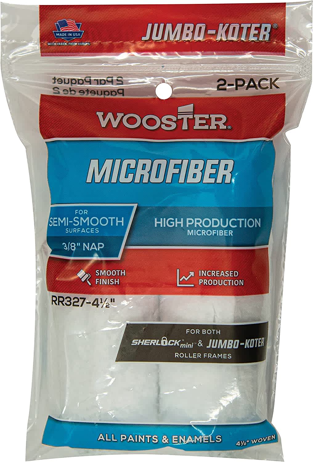 Wooster Genuine 4.5in Jumbo-Koter Microfiber 3/8in Nap 2-Pack Roller ...