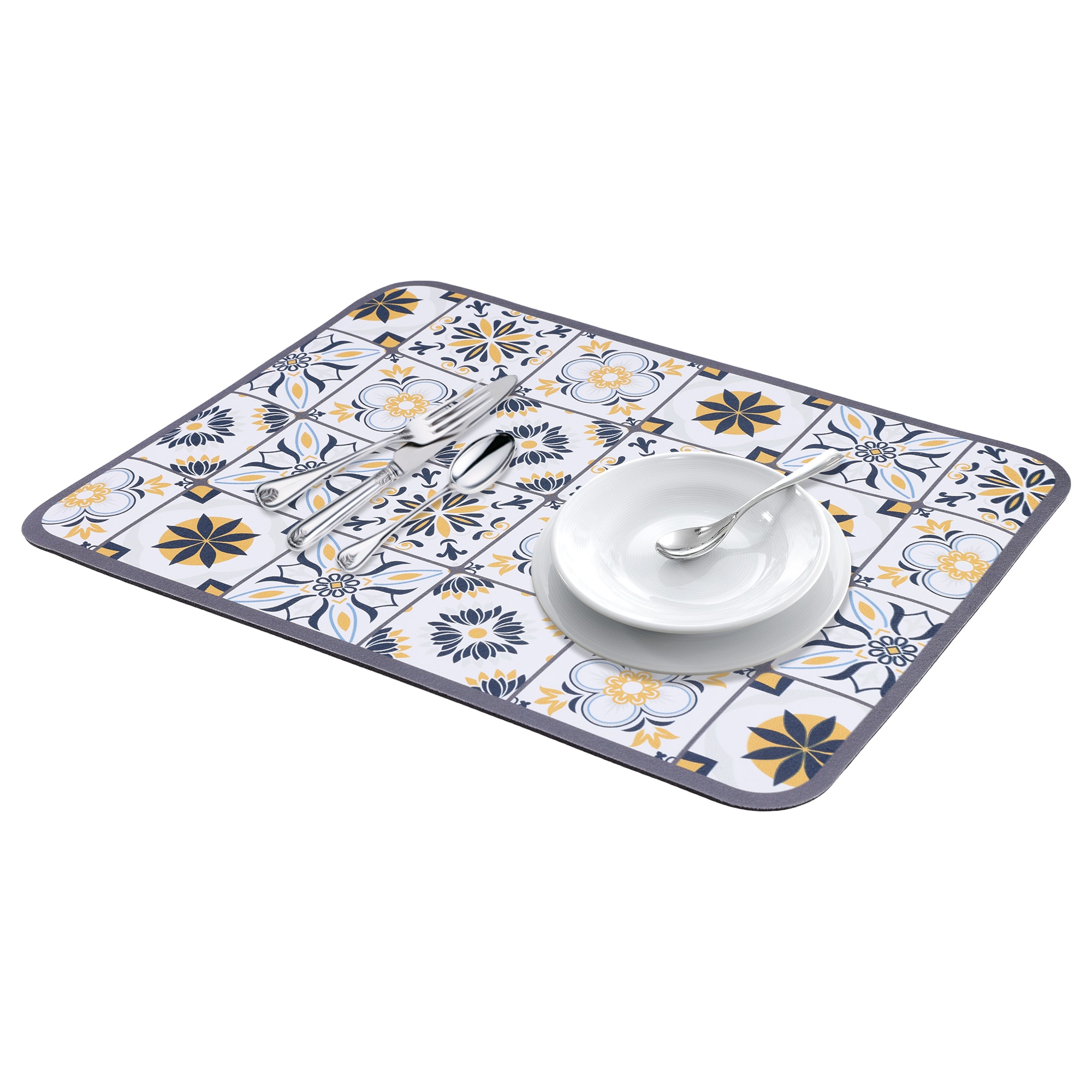 Unique Bargains Diatomaceous Stone Dish Drying Mat Floral Dish Mat ...