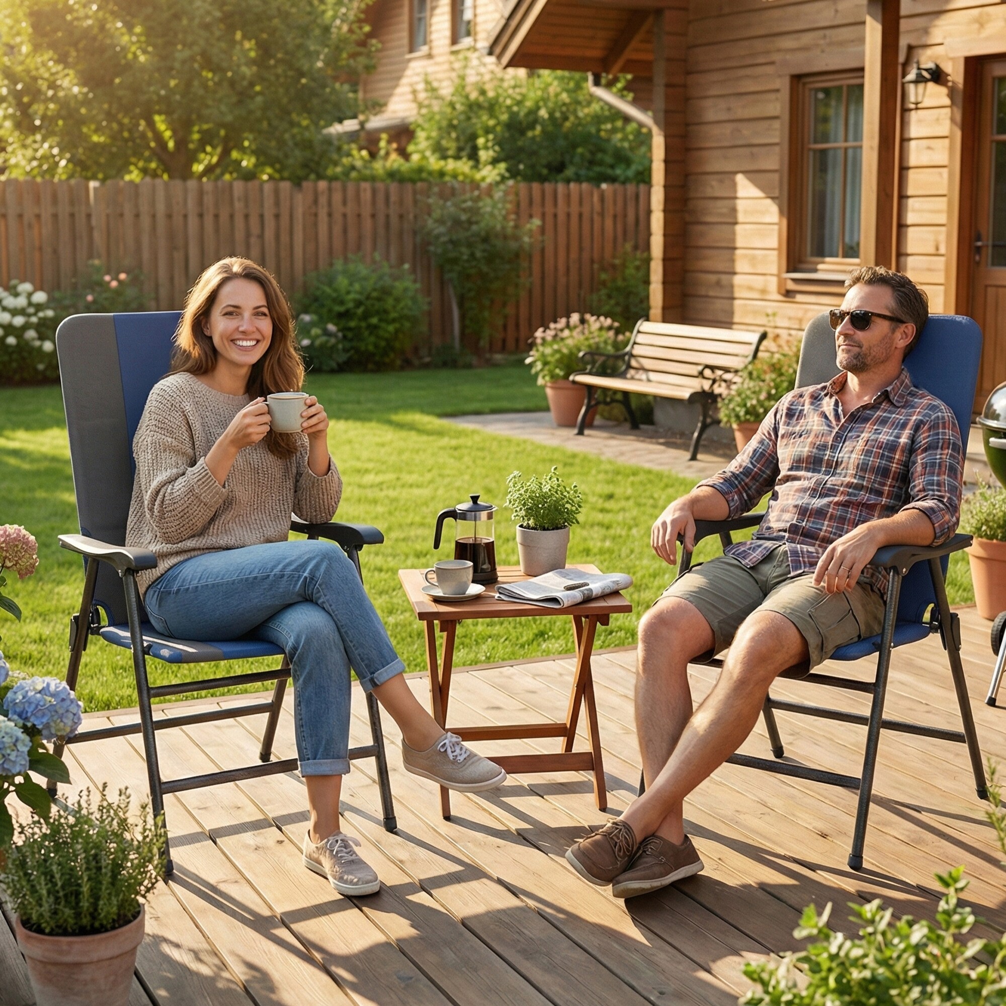 Outsunny Folding Patio Chairs Set of 2 Padded High Back Folding Lawn ...