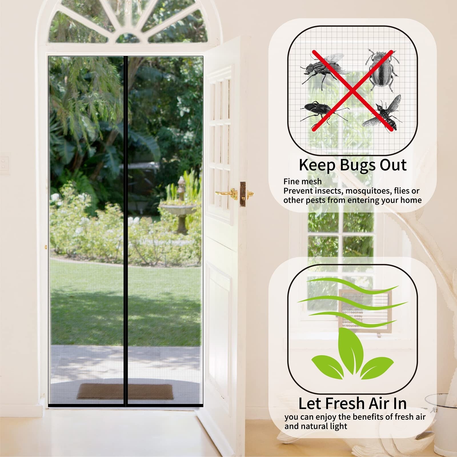Phyfalip Screen Door Mesh Magnetic Closure 1 Piece 32 x 82 inch Self ...