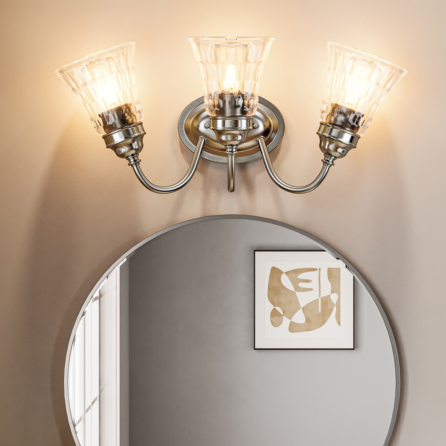 Fnova Triple Glass Glow Bath 19.43-in 3 Light Brushed Nickel Modern ...
