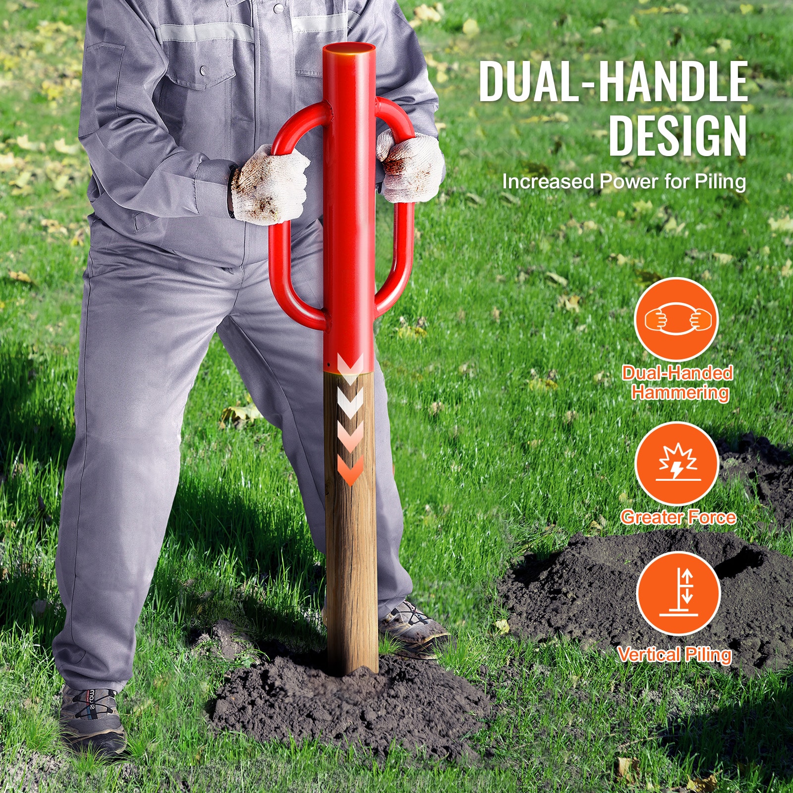 VEVOR Fence Post Driver with Handles 4.11 in Inner Diameter T Post Pole ...