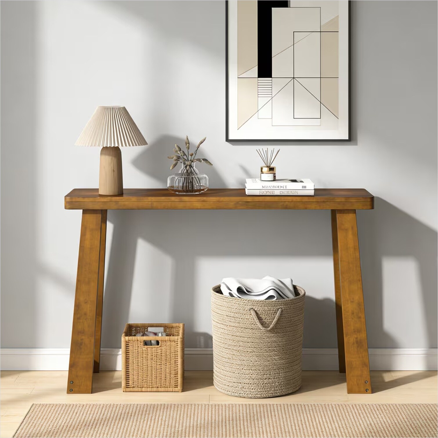 Watnature Solid Rubberwood Narrow Console Table 43-Inch Walnut ...